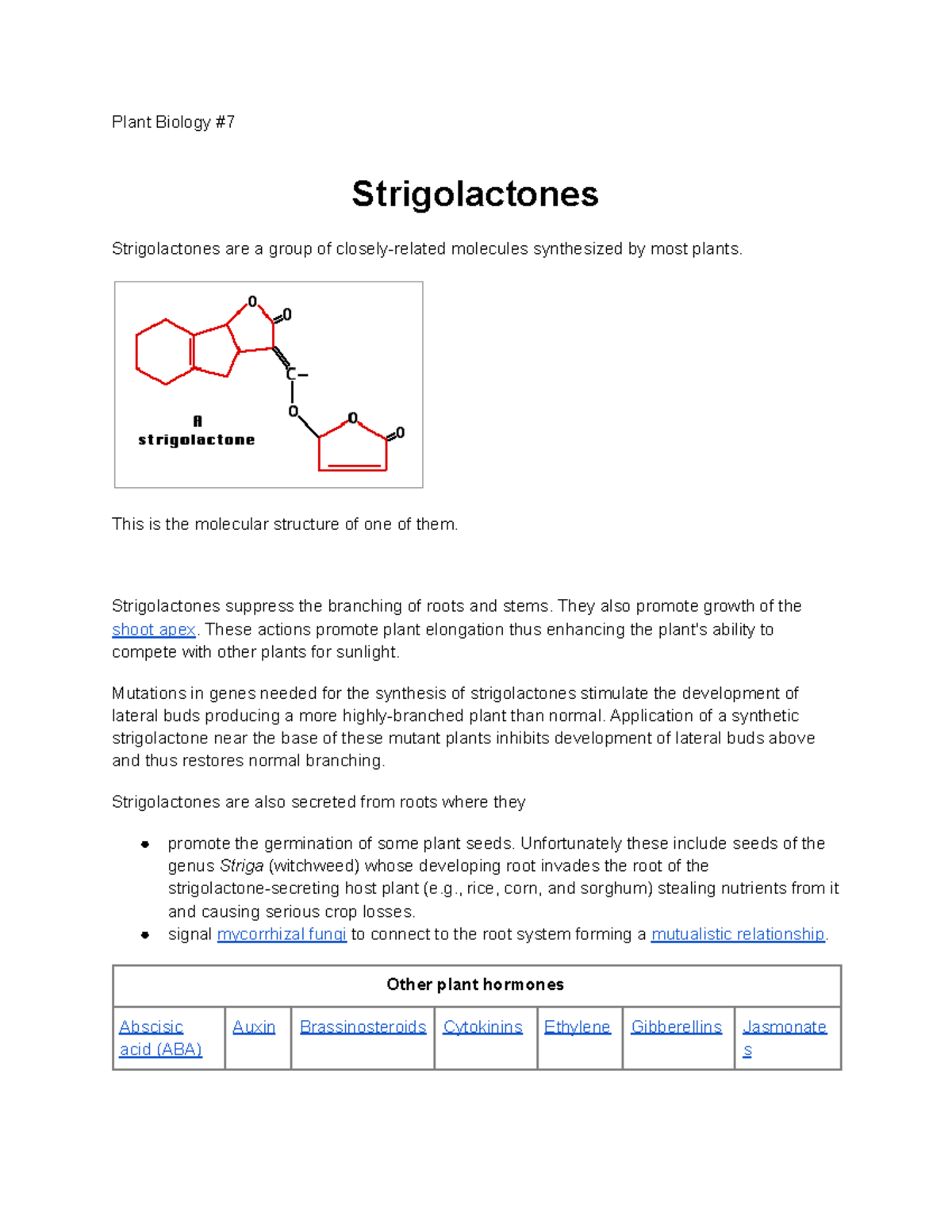 Plant Biology #7 - Plant Biology # Strigolactones Strigolactones are a ...