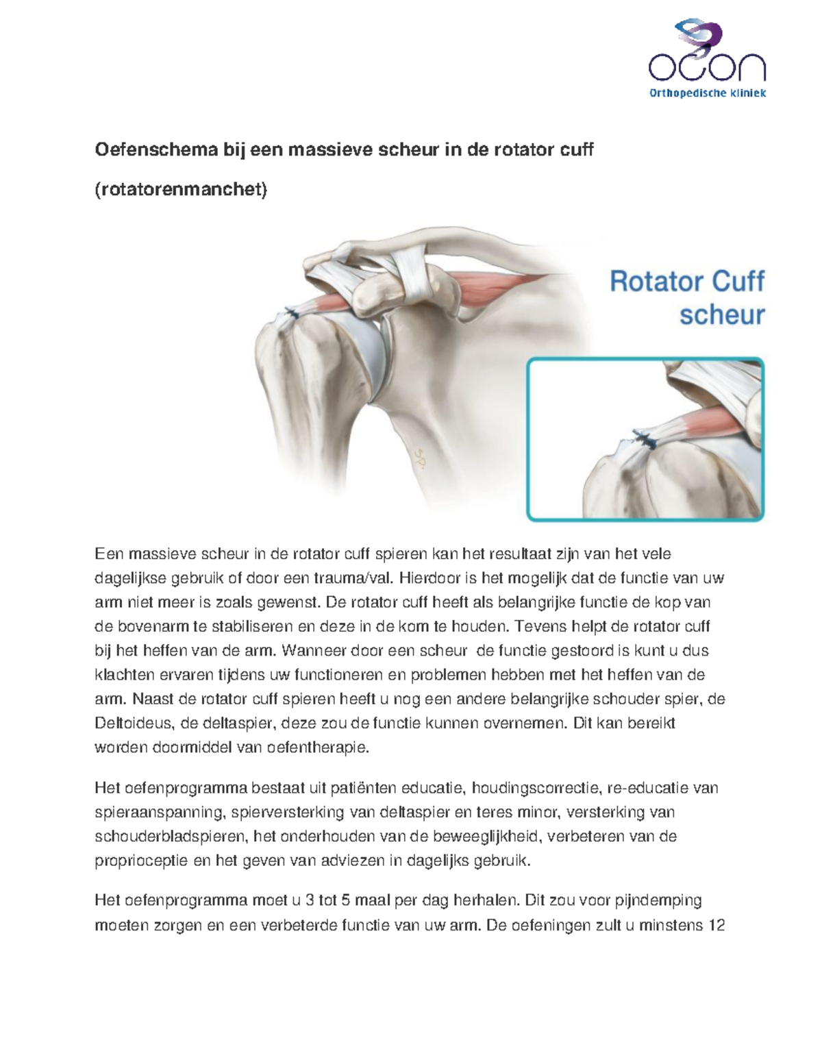 Algemeen oefenschema rotator cuff ruptuur - Oefenschema bij een ...