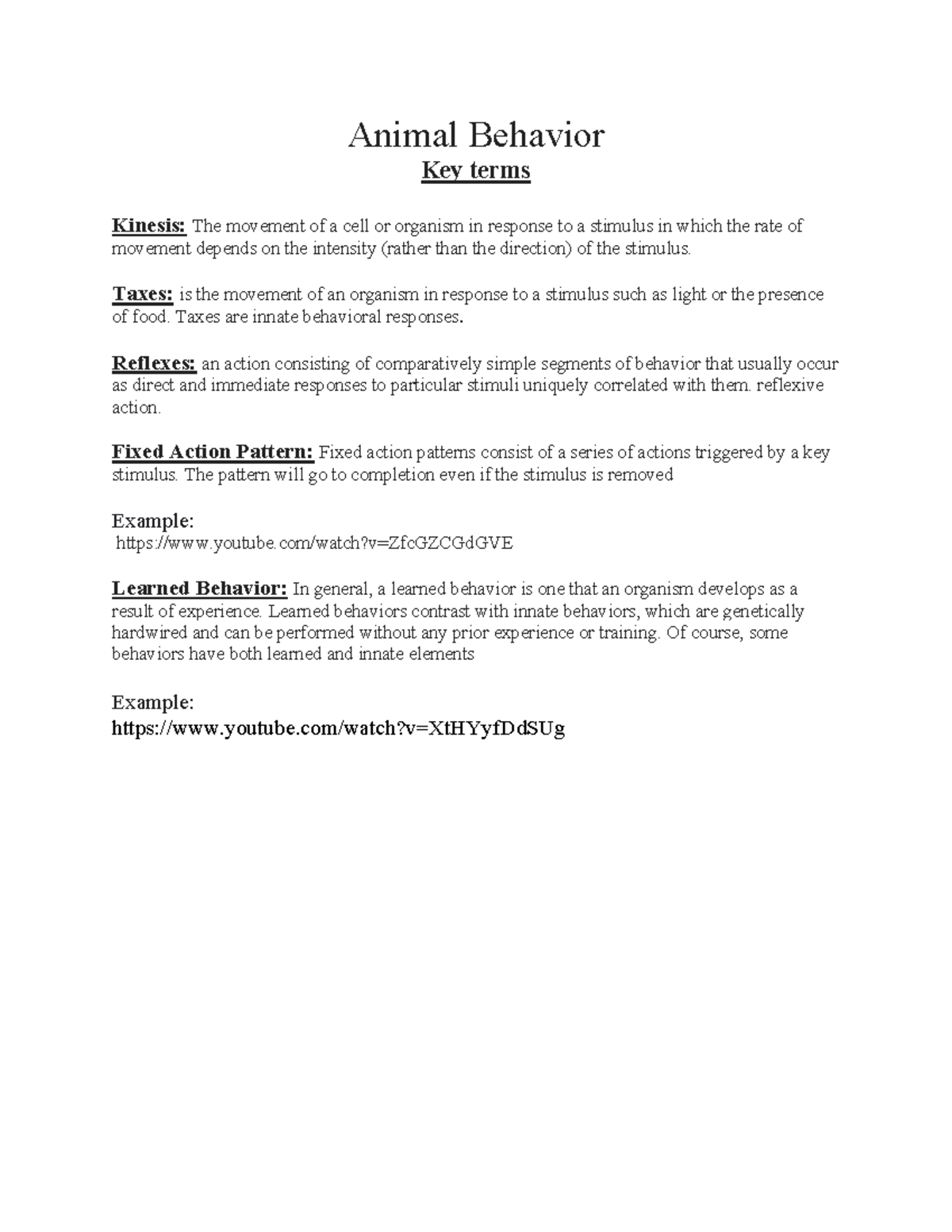 Week 1 Ecology Lab and Animal Behavior - Animal Behavior Key terms ...