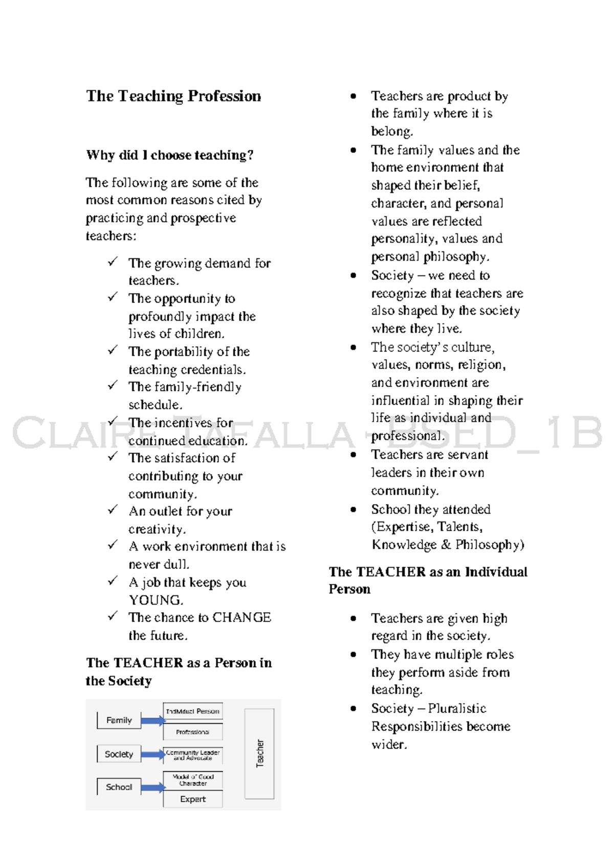 1ST SEM- Notes-The Teaching Profession - The Teaching Profession Why ...