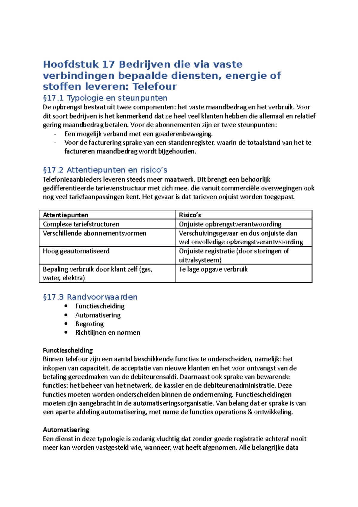 Samenvatting BIV2 H17, H18 & H22 - Hoofdstuk 17 Bedrijven die via vaste ...