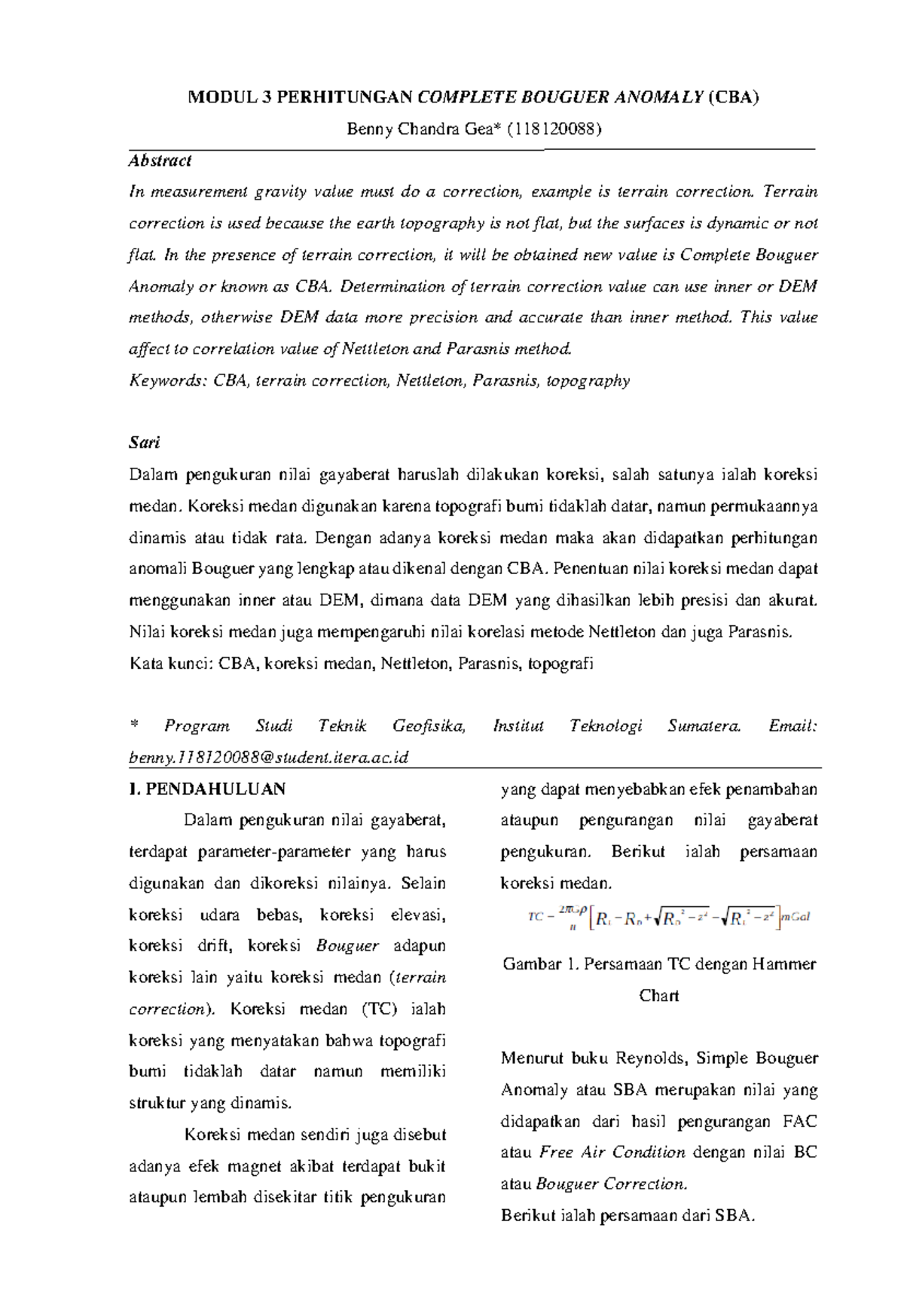 LA Modul 03 11812008 8 Benny Chandra Gea - MODUL 3 PERHITUNGAN COMPLETE BOUGUER ANOMALY (CBA ...