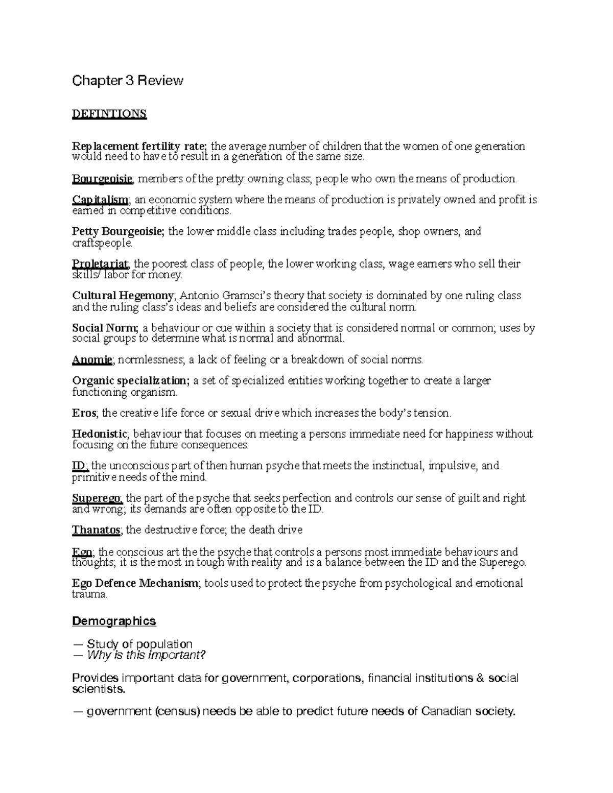 CH. 3 Test Review - Chapter 3 Review DEFINTIONS Replacement fertility ...