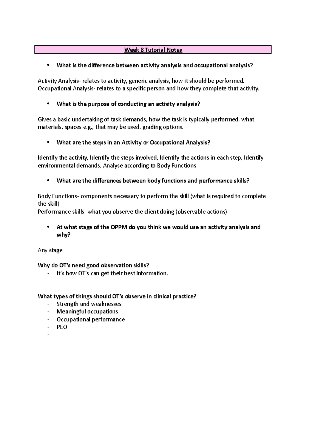 Week 8 Tutorial Notes - Week 8 Tutorial Notes What is the difference ...