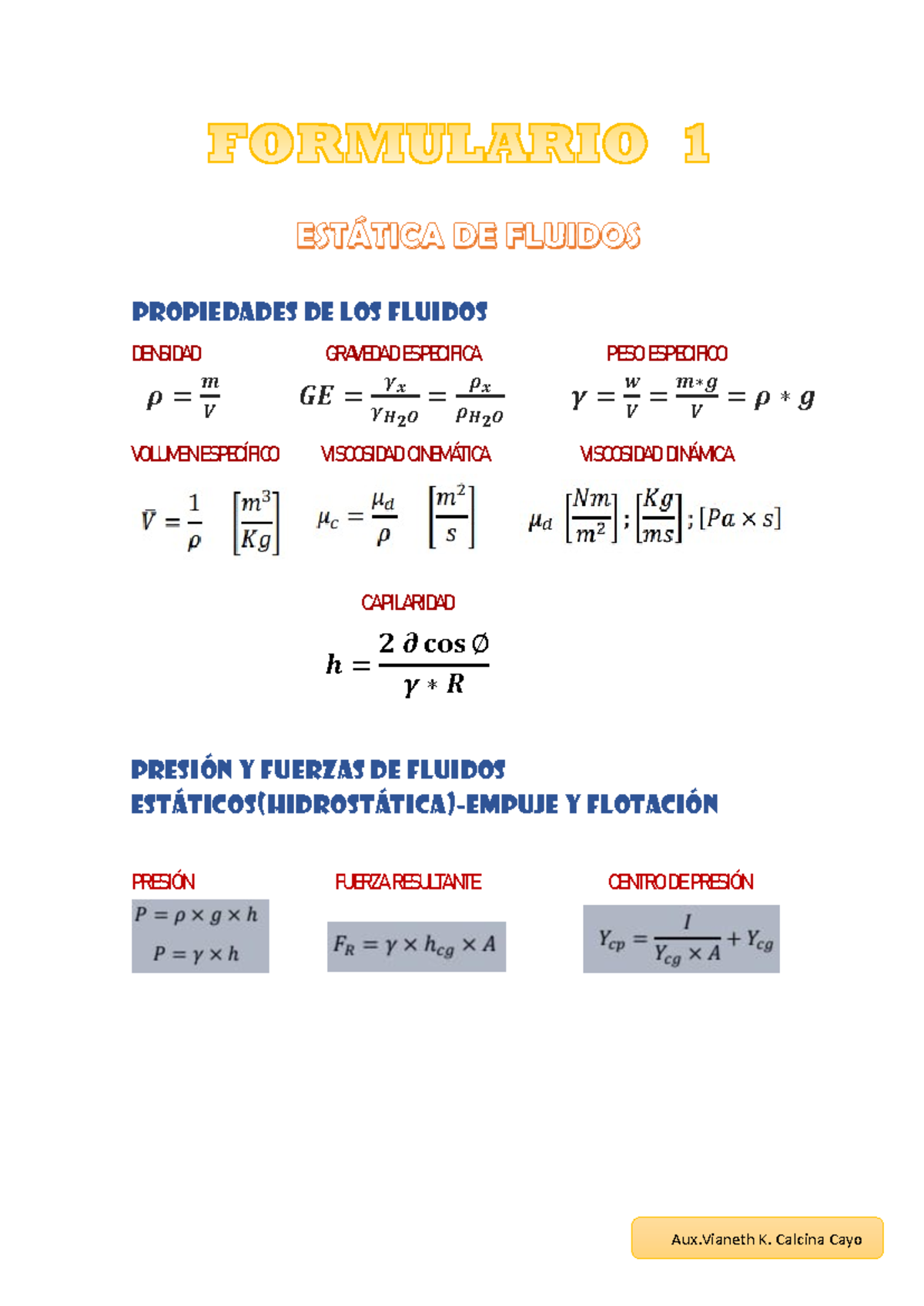 Estática DE Fluidos - apuntes y formulas de operaciones unitarias ...