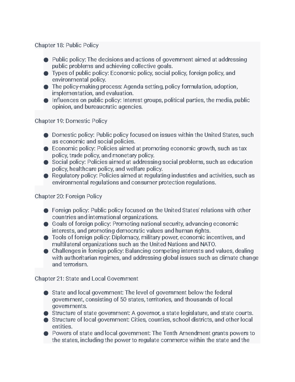 US National Government - Chapter 18: Public Policy Public policy: The ...