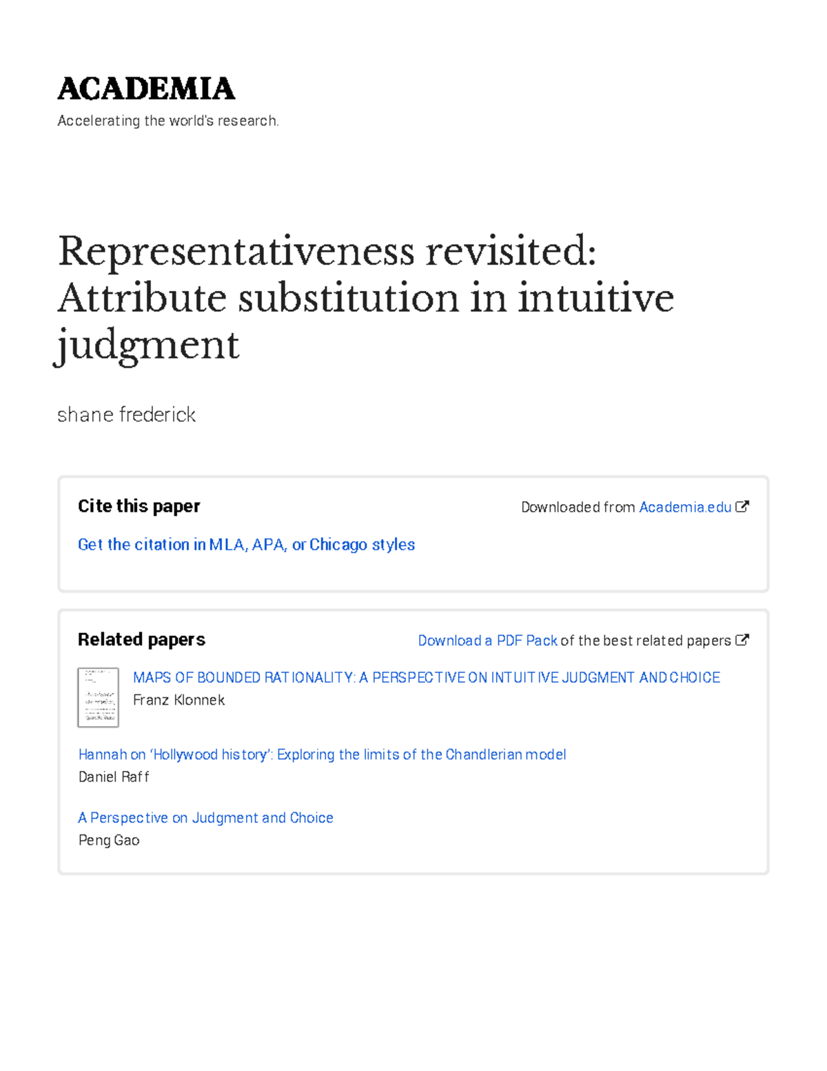 Representativeness revisited- Attribute substitution in intuitive ...