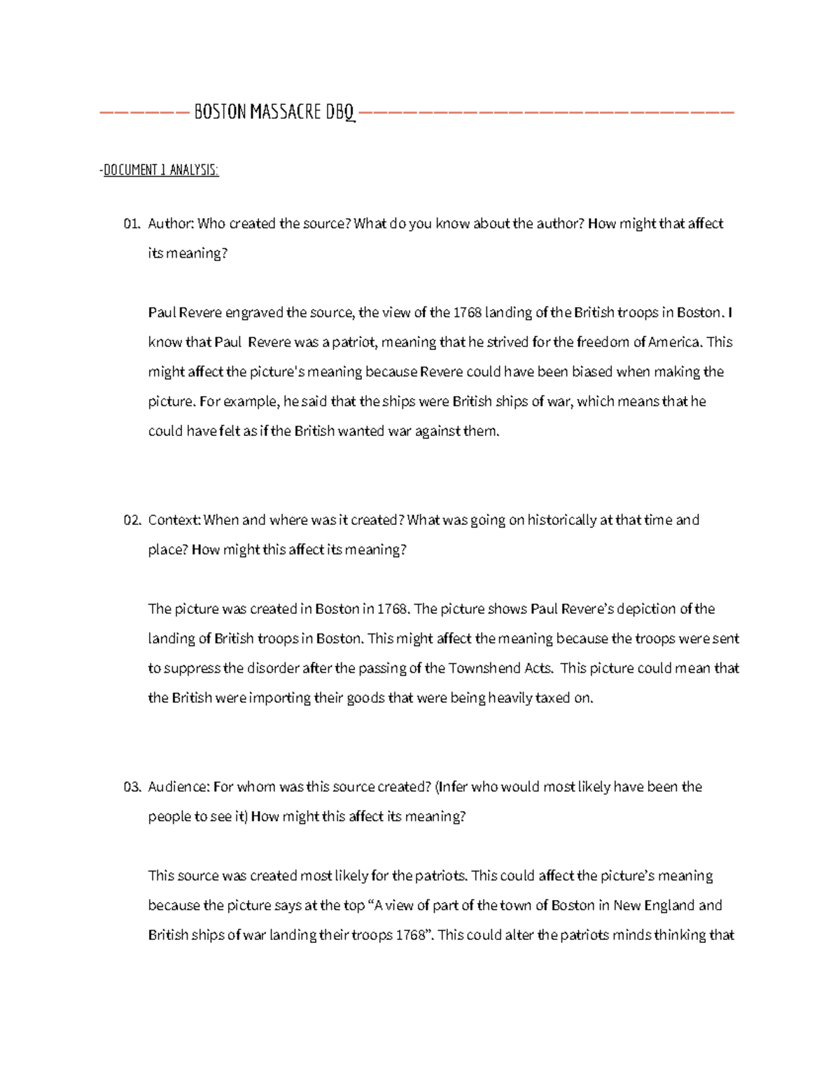 Boston Massacre DBQ - 一一一一一一 BOSTON MASSACRE DBQ ...