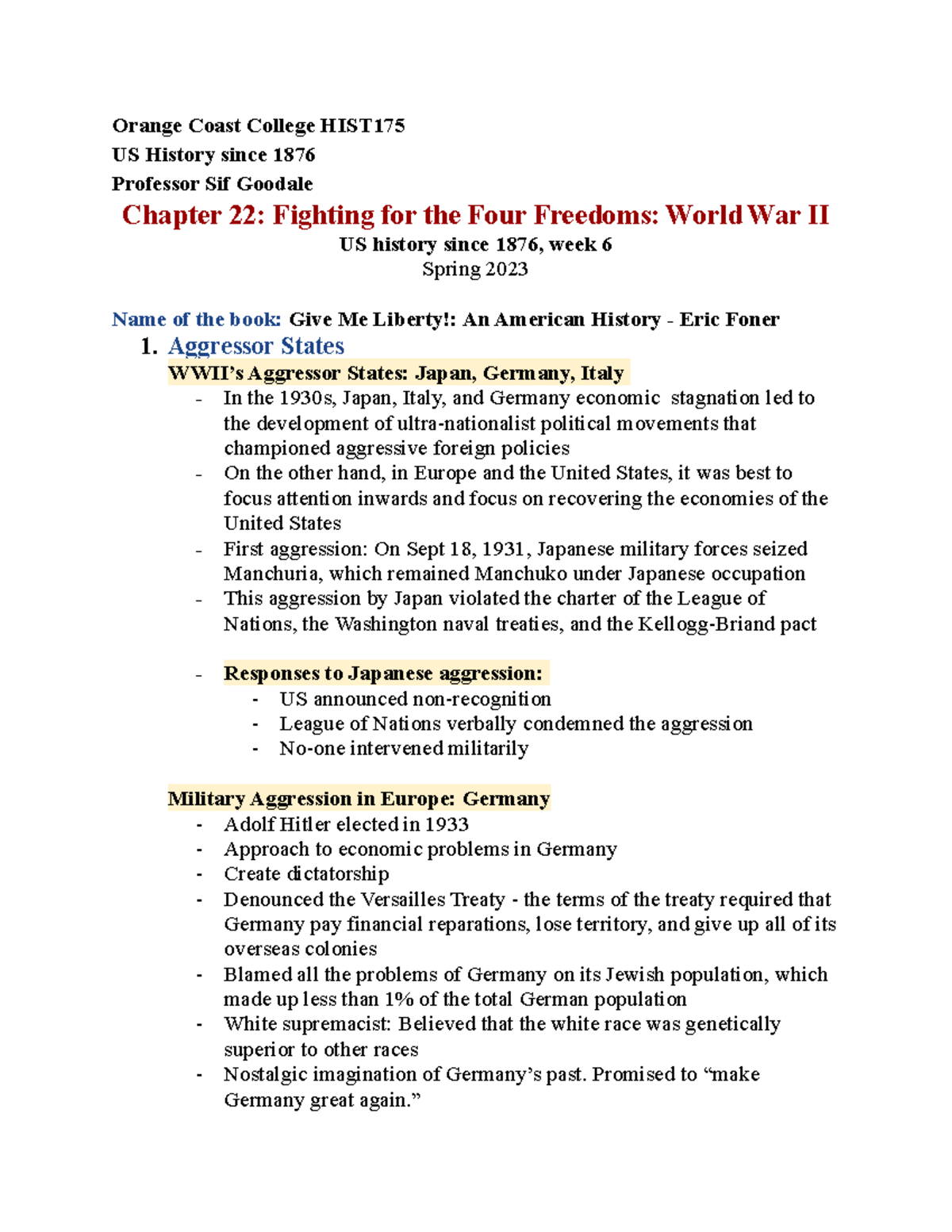 Chapter 22: Fighting for the Four Freedoms: World War II - Aggressor ...