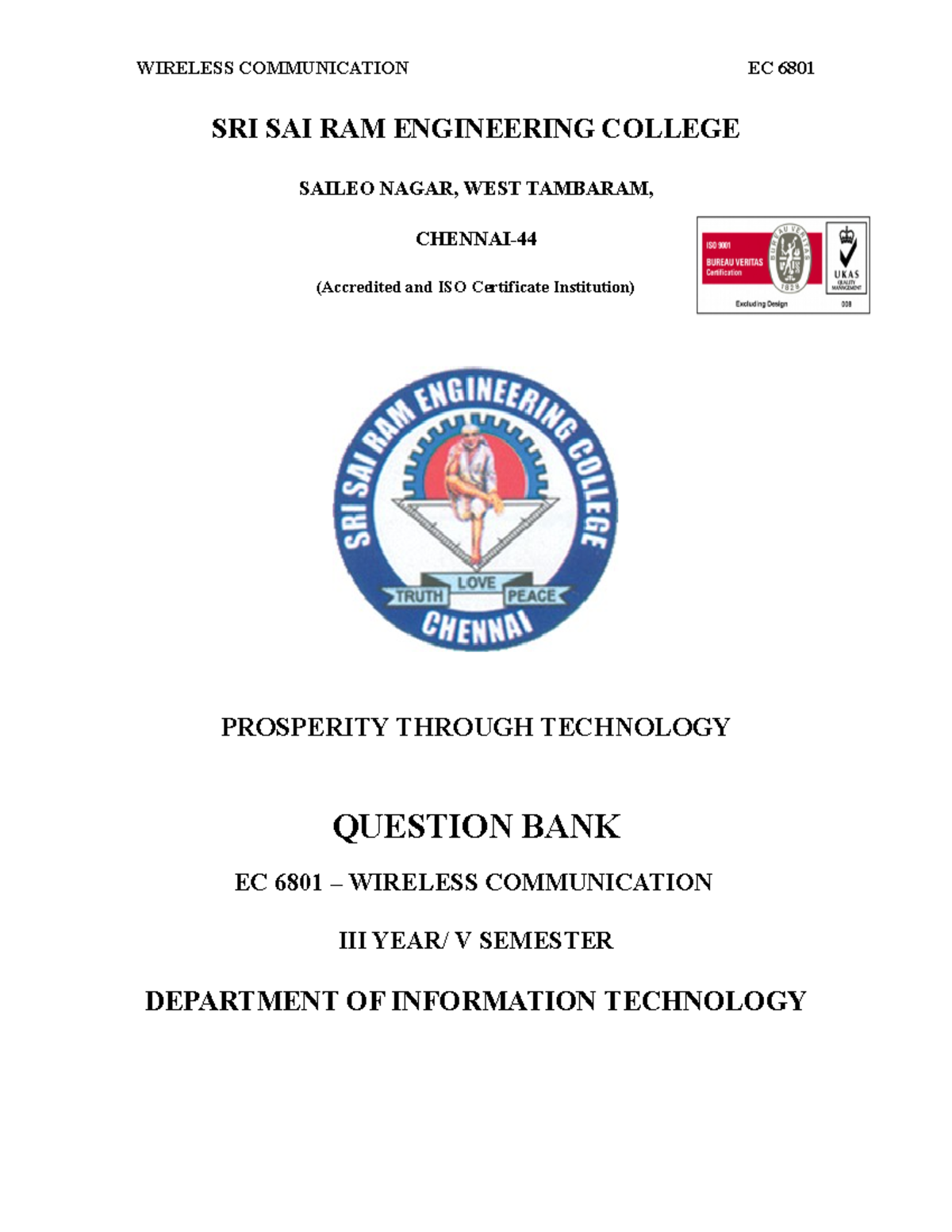 Wireless communication question bank - WIRELESS COMMUNICATION EC 6801 ...
