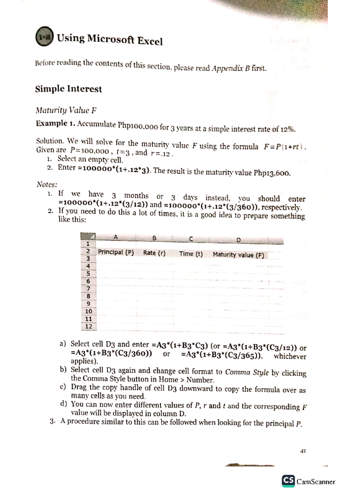 Simple Interest Using MS Excel (071422) - maths - CamScanner CamScanner ...