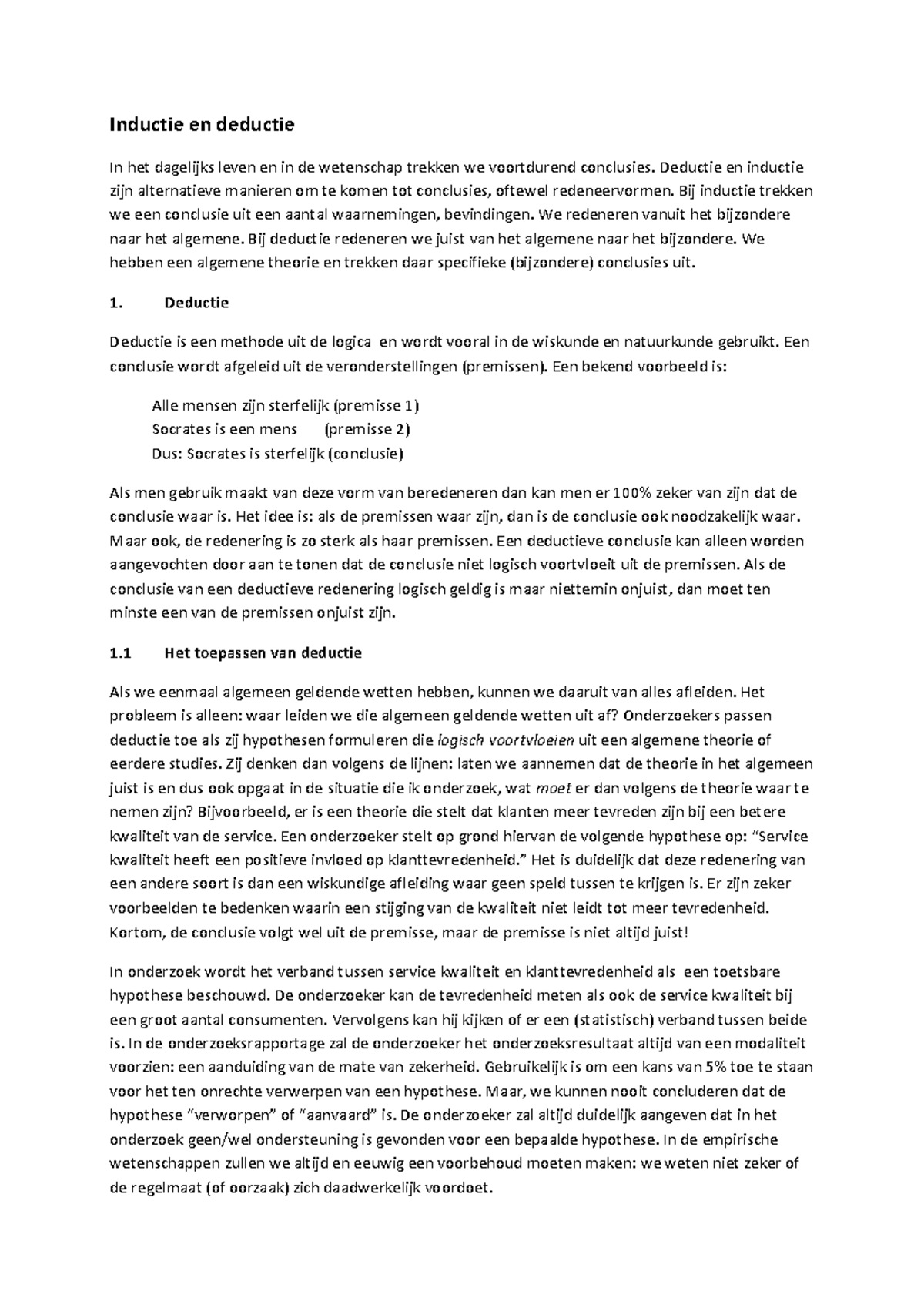 1.2 Inductie en deductie - Inductie en deductie In het dagelijks leven ...