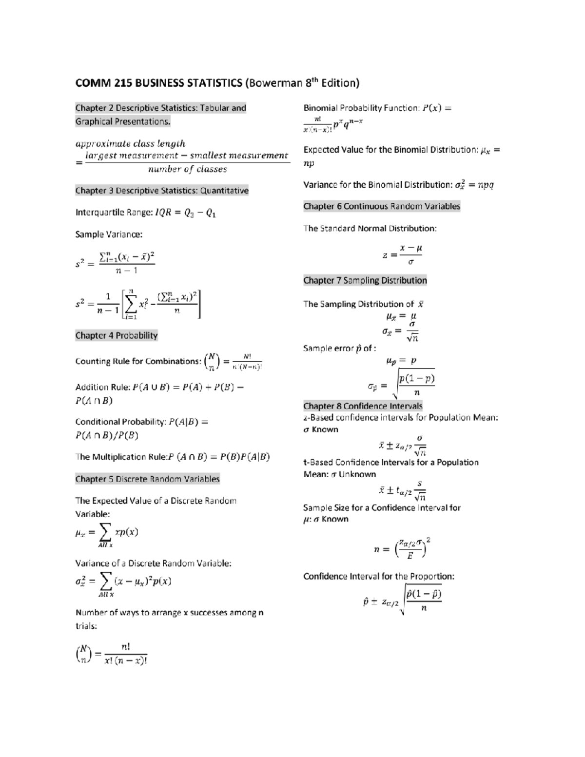comm 215 final exam formulas 1 - COMM 215 - Studocu