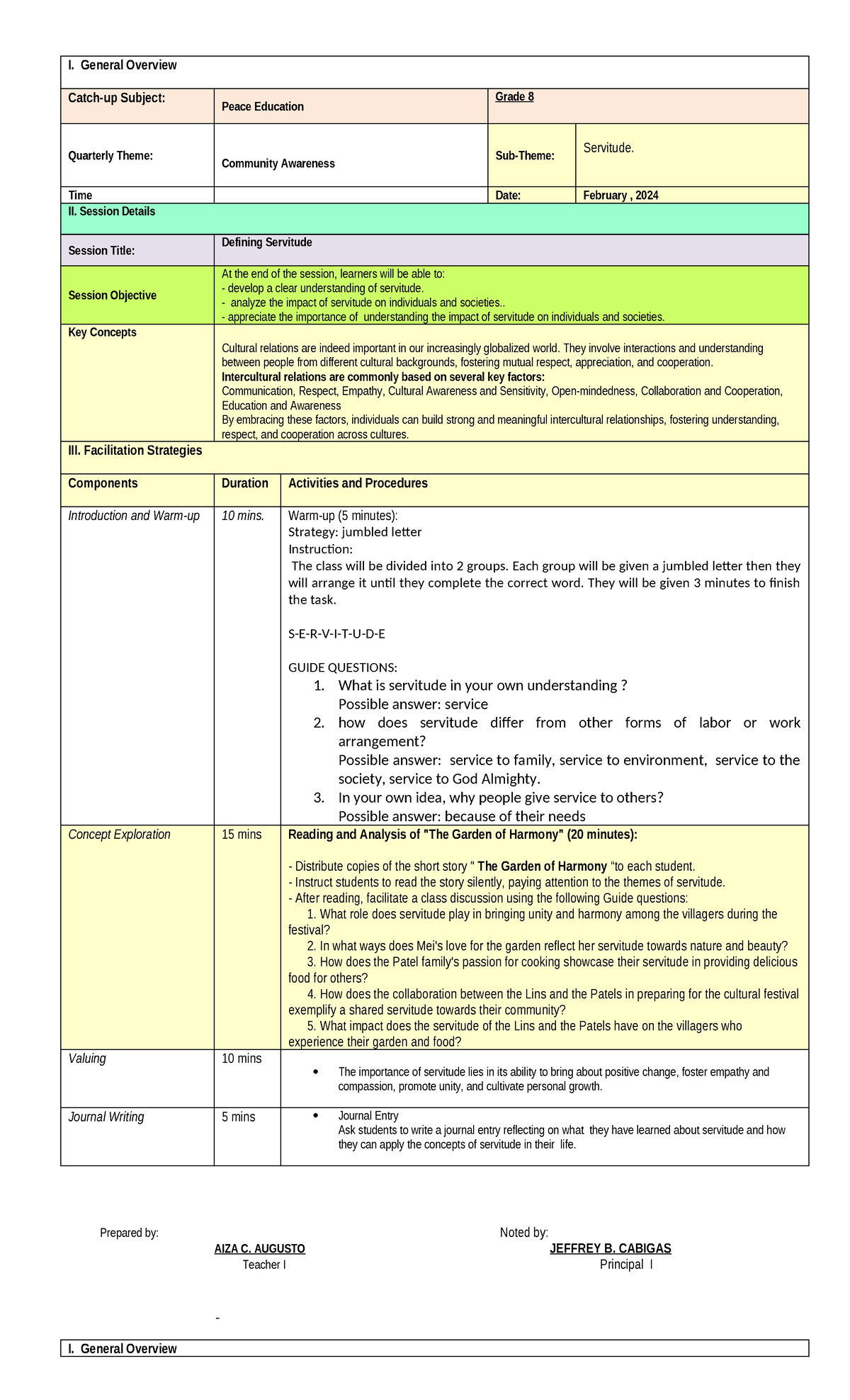 Catch up lesson plan day 1 - I. General Overview Catch-up Subject ...