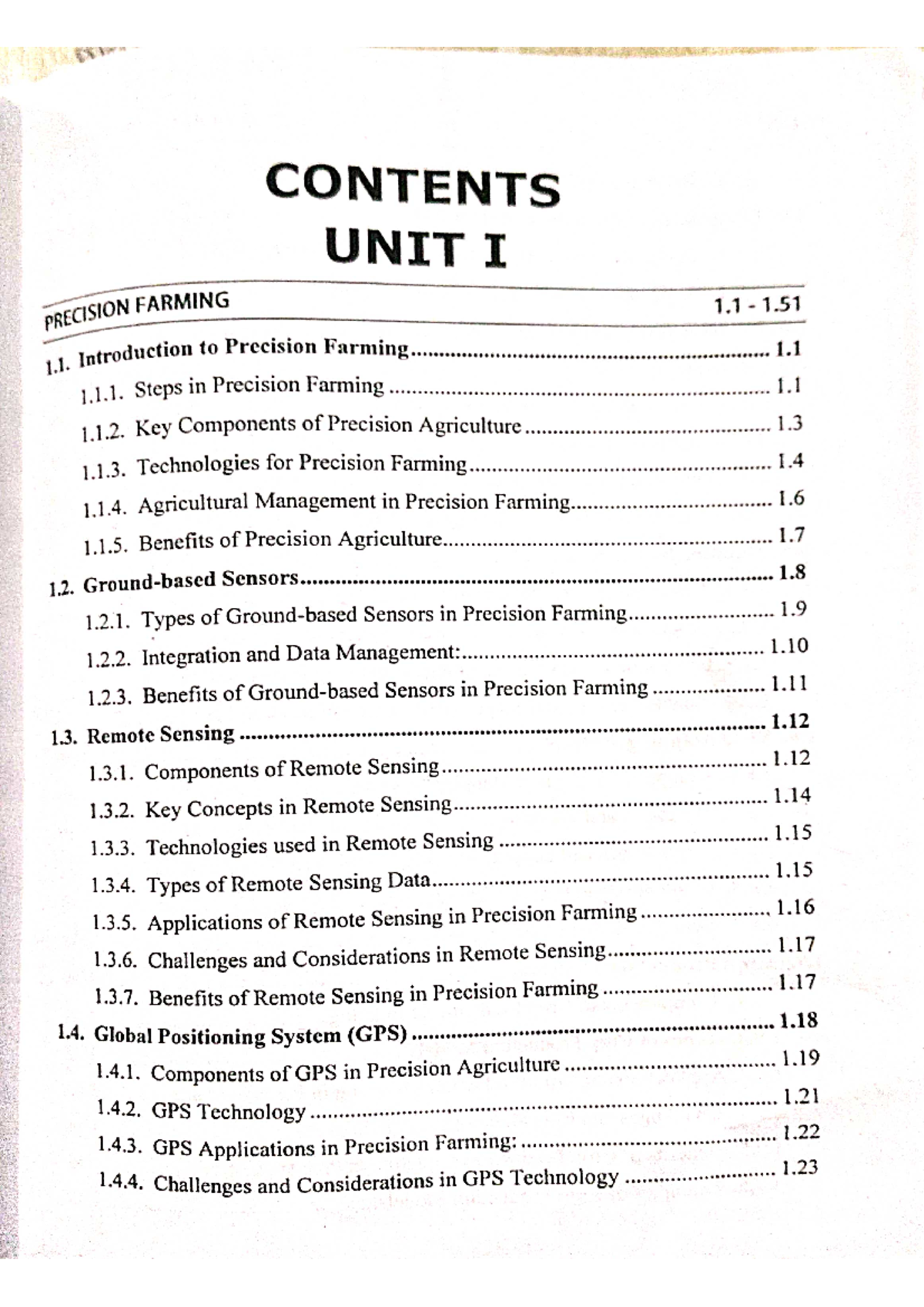 IT in agriculture unit 1 - CONTENTS UNIT I PRECISION FARMING 1 1 1 ...