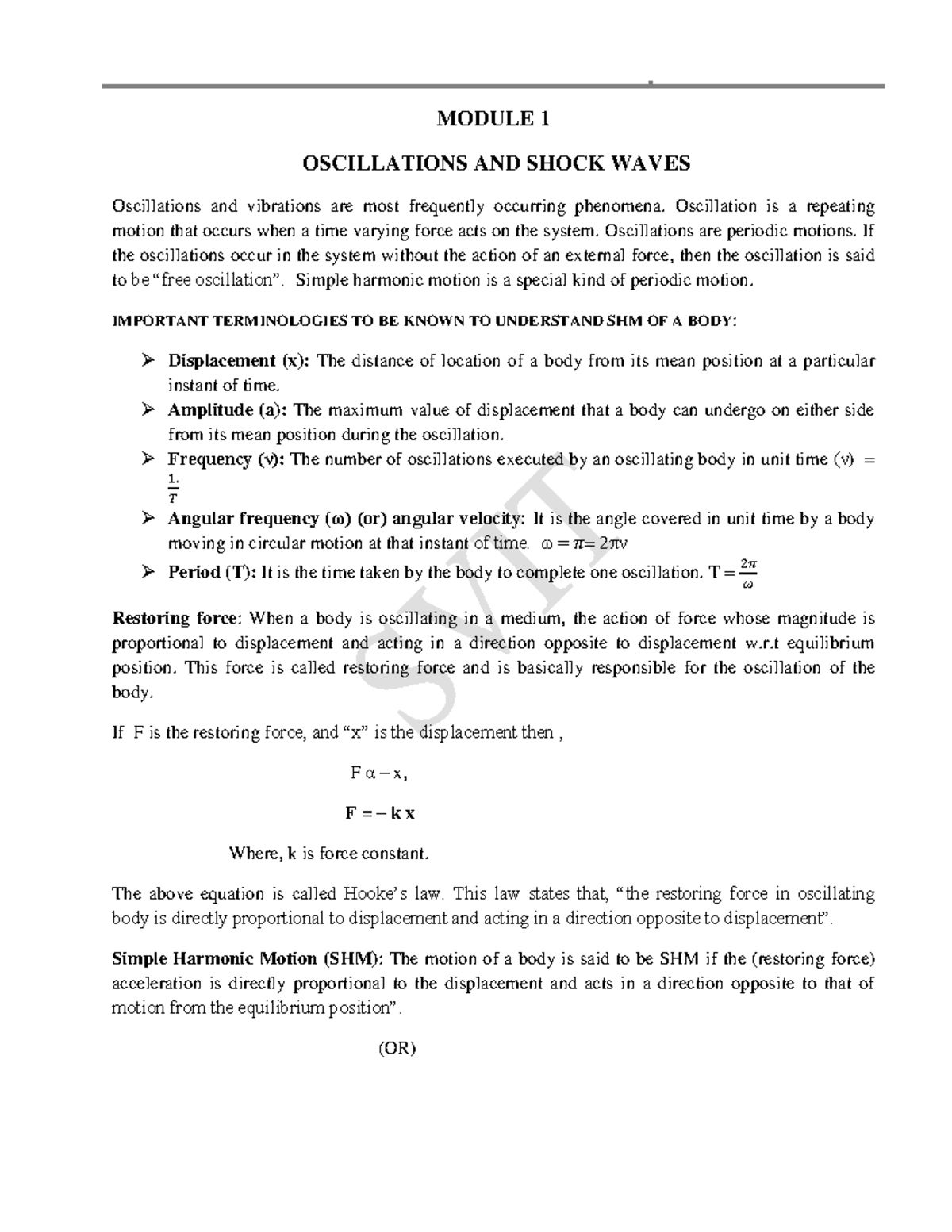 Engineering Physics Unit-1 - MODULE 1 OSCILLATIONS AND SHOCK WAVES ...