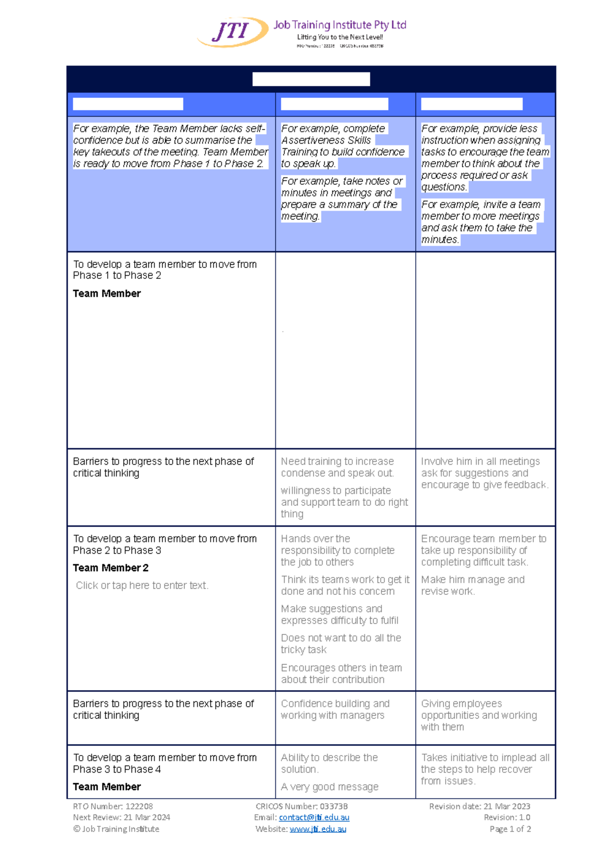 Bsbcrt 511 SD Action Plan - Assessment 2 - ACTION PLAN TEMPLATE Assess ...