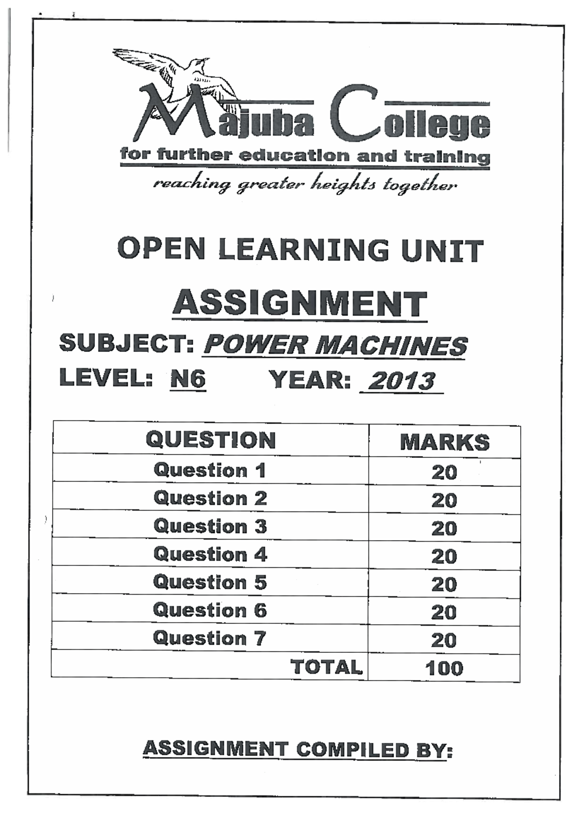 Power Machines 2013 - q and memo - Studocu