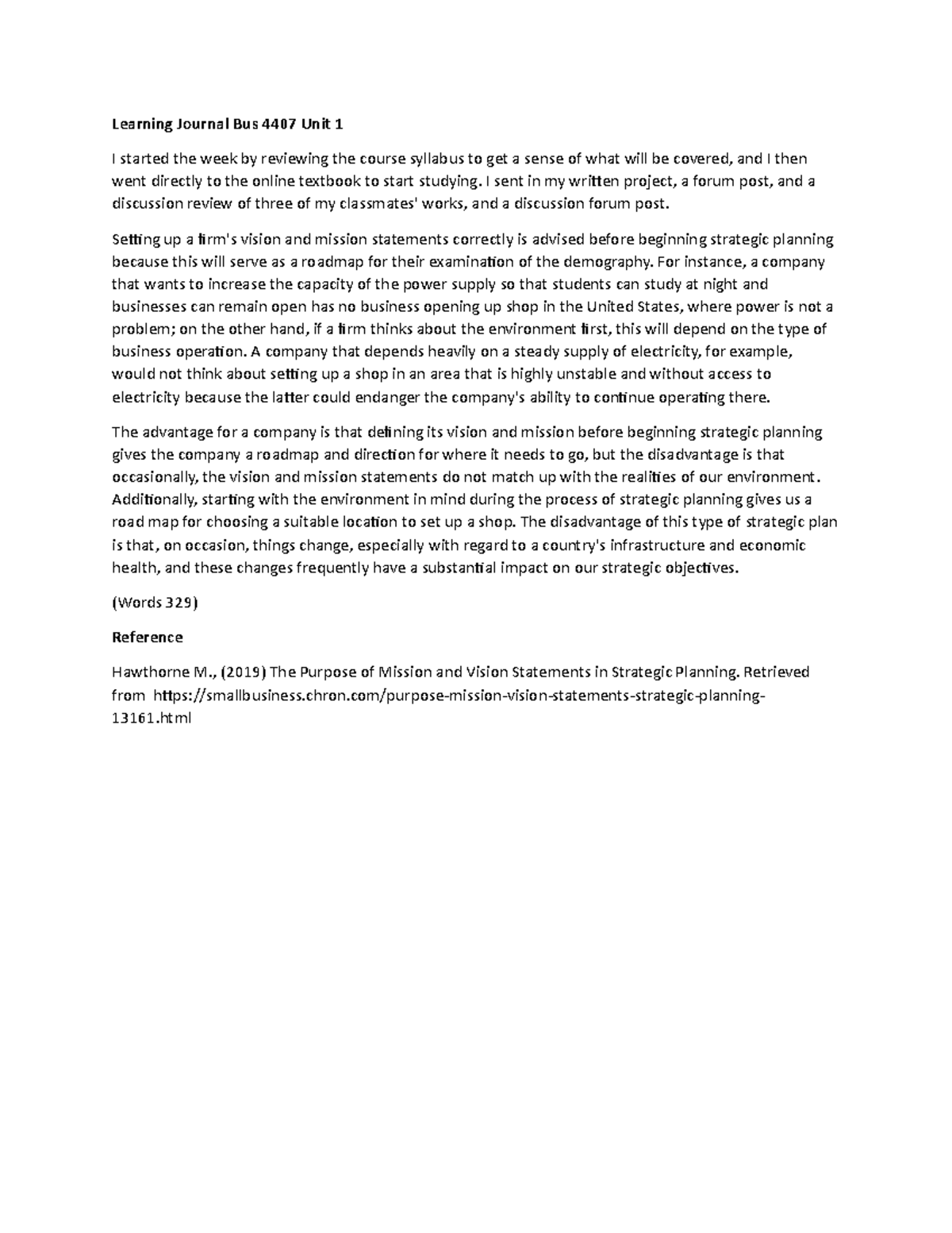 Bus 4407 Learning Journal Unit 1 - Learning Journal Bus 4407 Unit 1 I ...