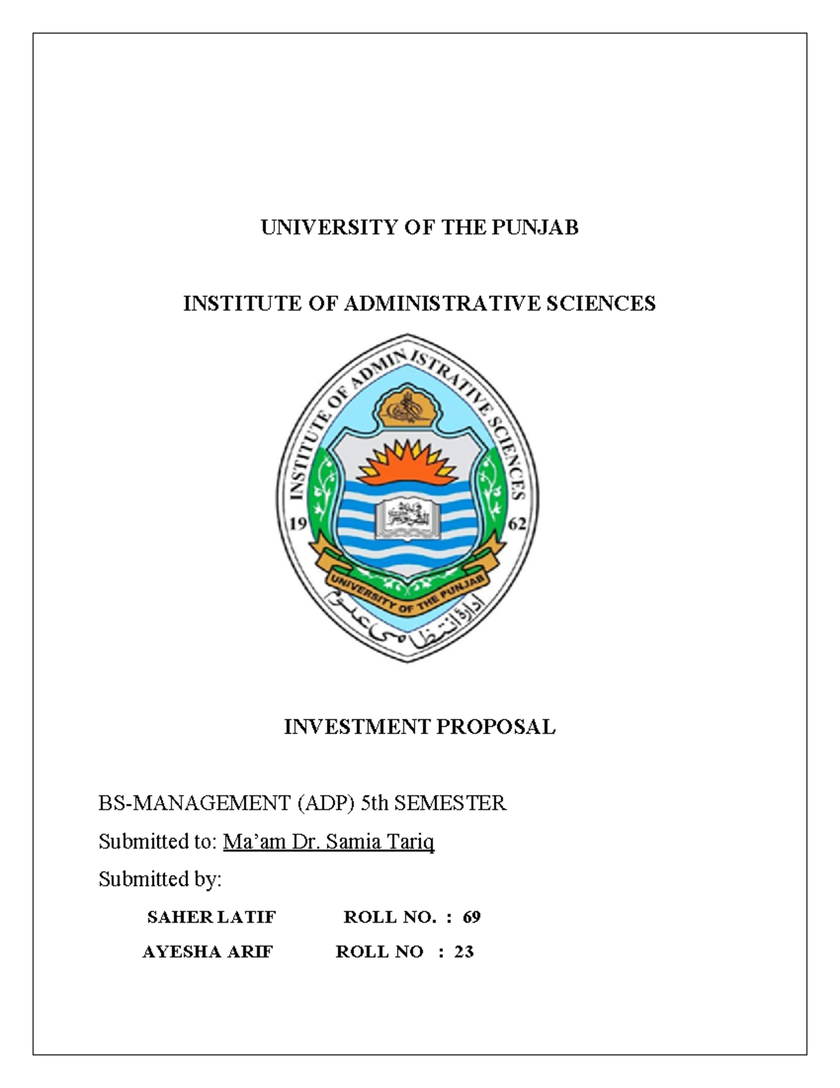 Ayesha and group - Project - UNIVERSITY OF THE PUNJAB INSTITUTE OF ...