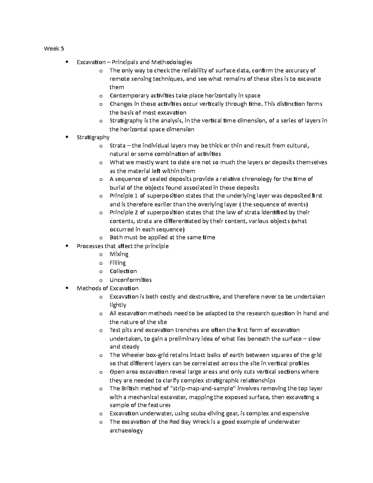 Intro arch week 5 - week 5 notes - Week 5 Excavation – Principals and ...