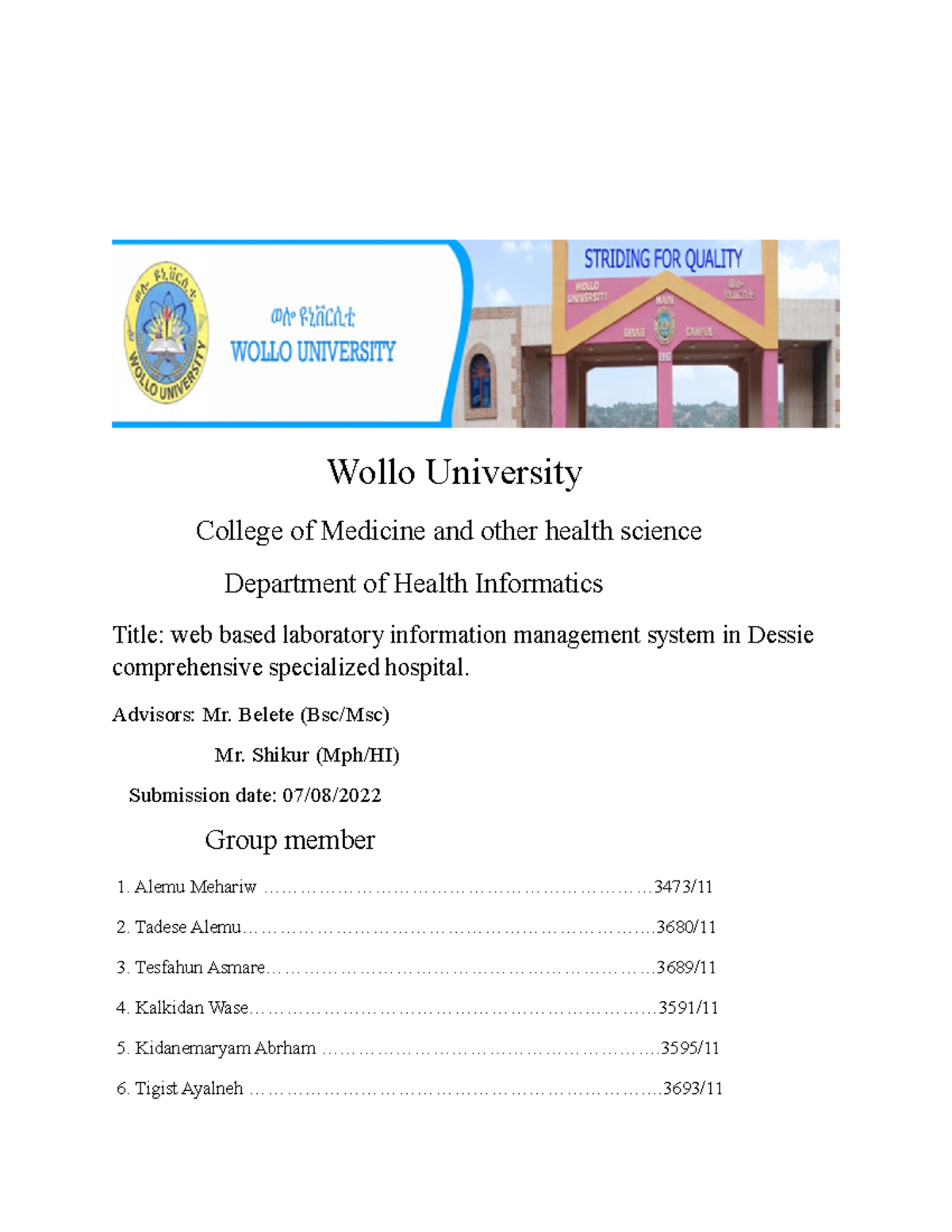 Final Project 1 FOR Group 4 - Wollo University College of Medicine and ...