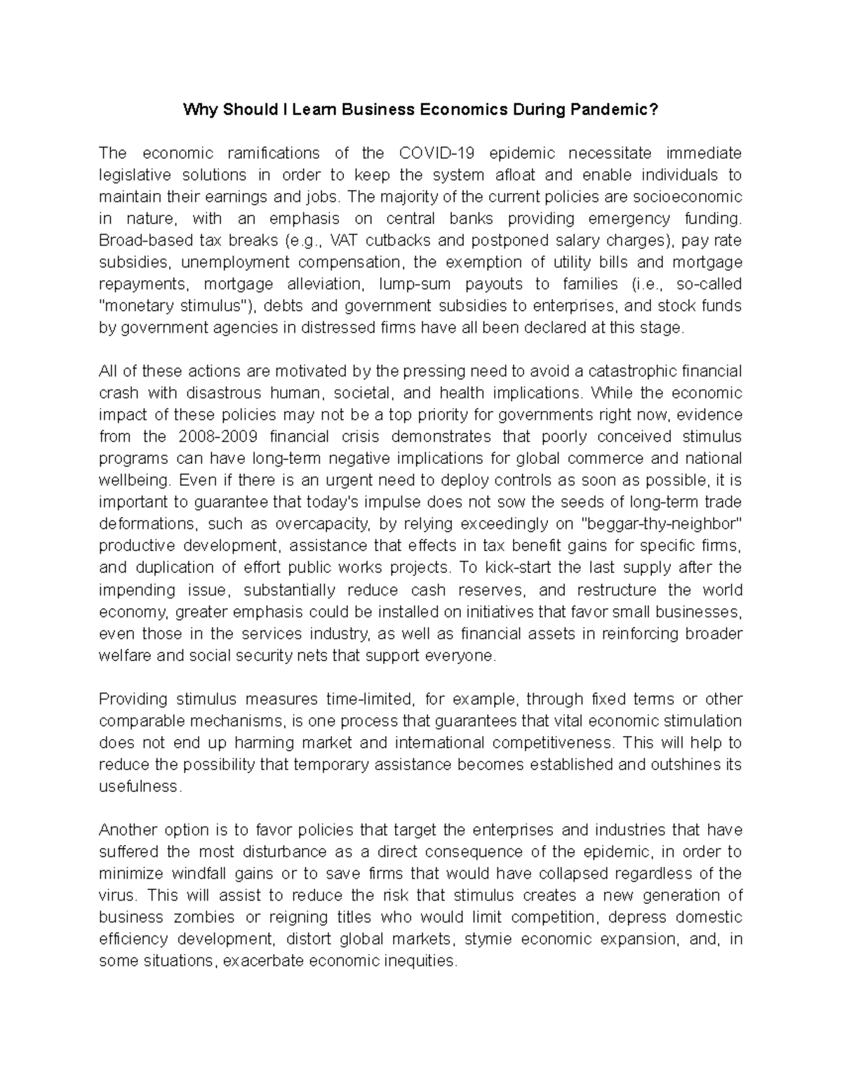 Busecon Reflection Paper - Why Should I Learn Business Economics During ...