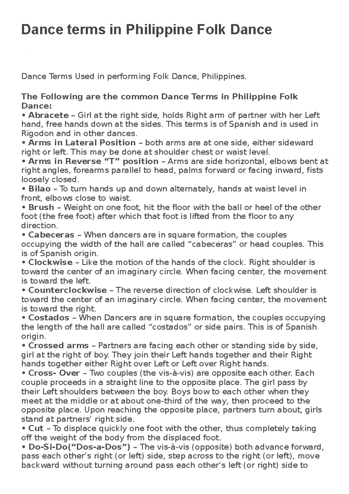 Philippine Traditional Dance Term - Dance terms in Philippine Folk ...