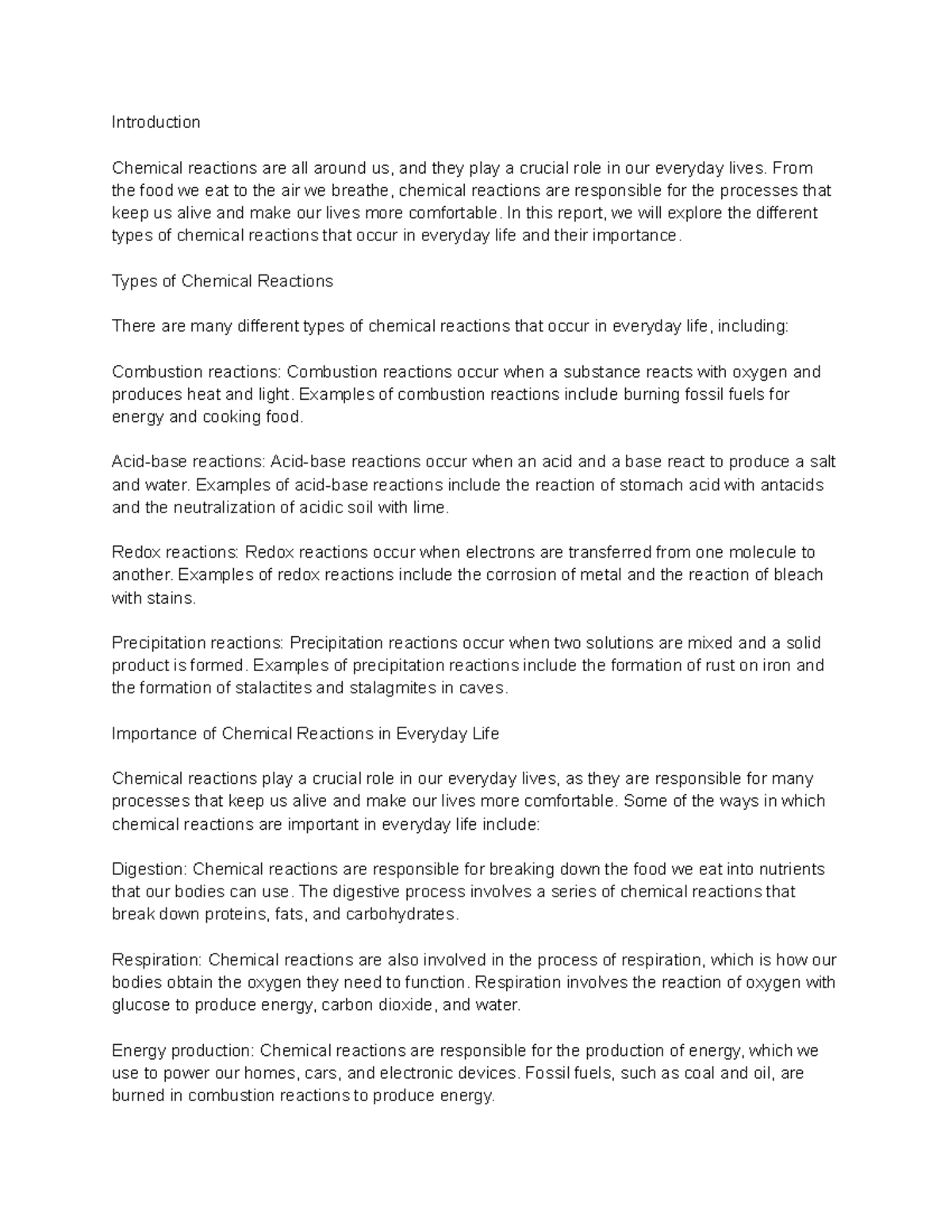 Chemical Reactions - notes - Introduction Chemical reactions are all ...