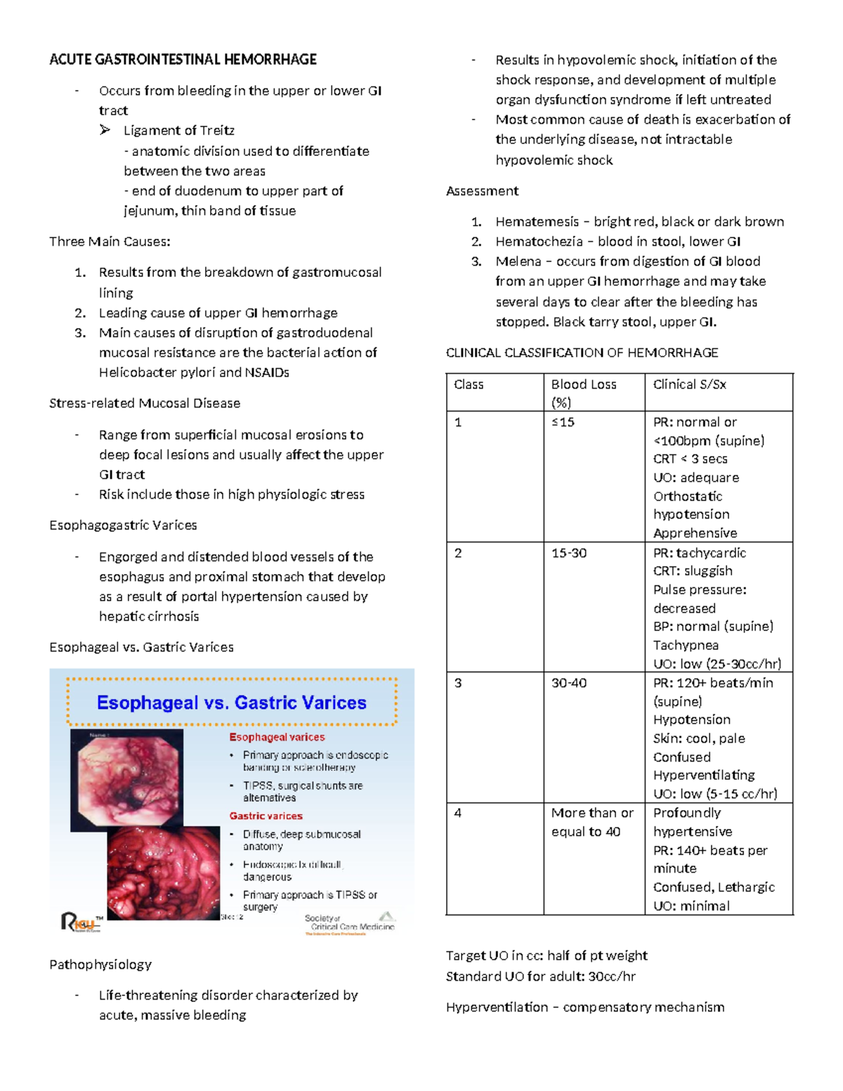Chapter 5 alterations - ACUTE GASTROINTESTINAL HEMORRHAGE Occurs from ...