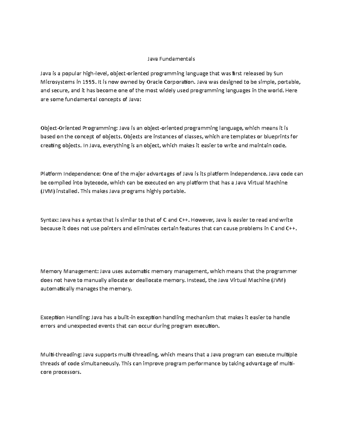 Java Fundamenta Wps Office Java Fundamentals Java Is A Popular High Level Object Oriented 