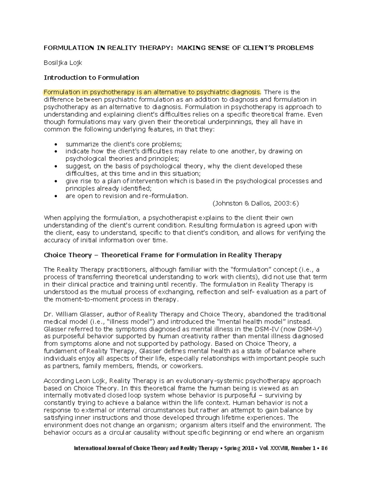 Formulation - article - FORMULATION IN REALITY THERAPY: MAKING SENSE OF ...