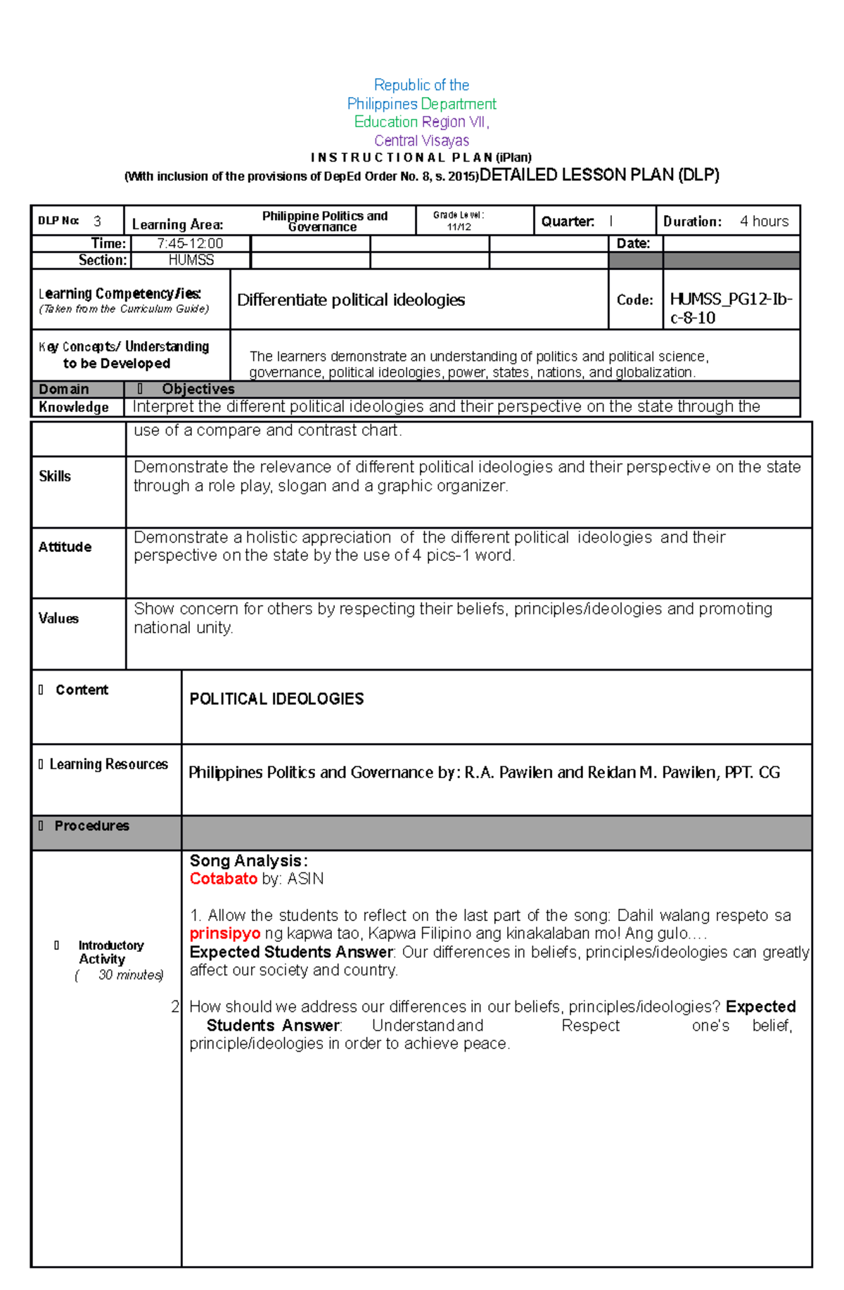 DLP PPG - plp for practice teaching - Republic of the Philippines ...