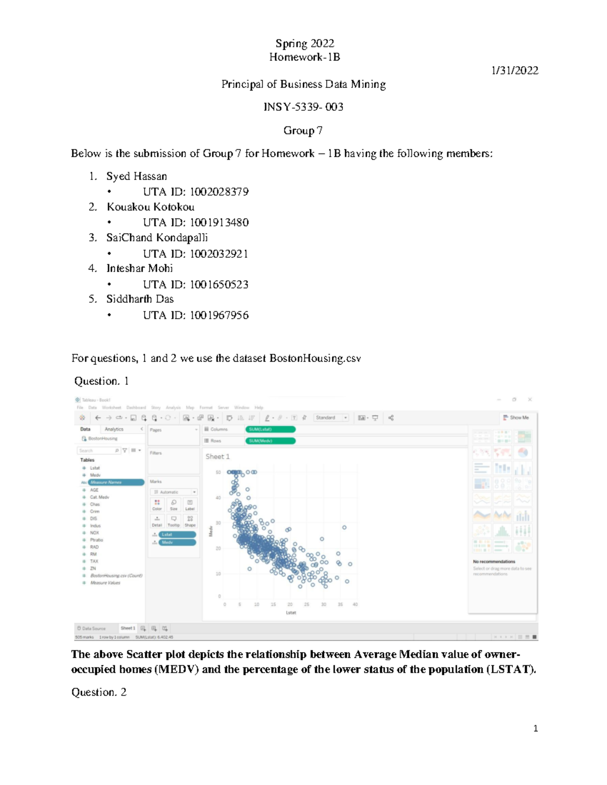 1-INSY 5339 - 003 - Homework 1B - Team 7 - Homework-1B 1/31/ Principal ...