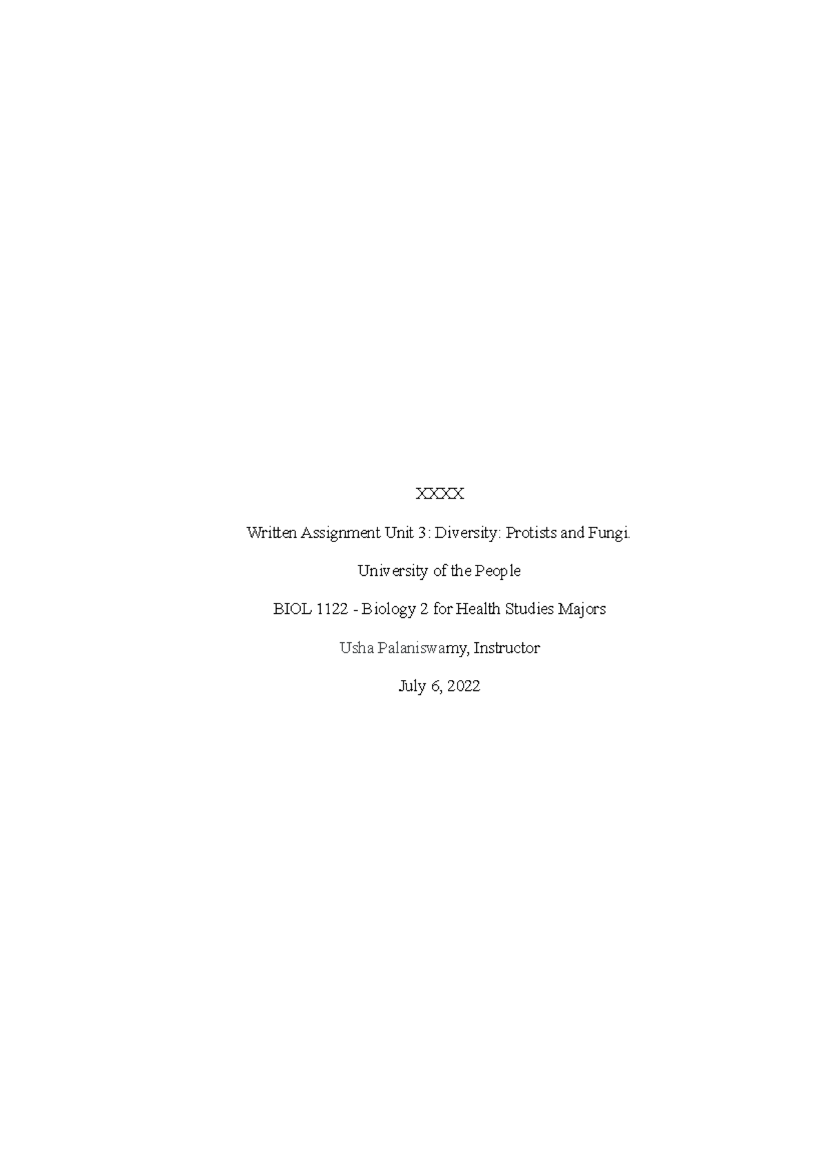 Biol 1122 Unit 3 Biology Written 3 Xxxx Written Assignment
