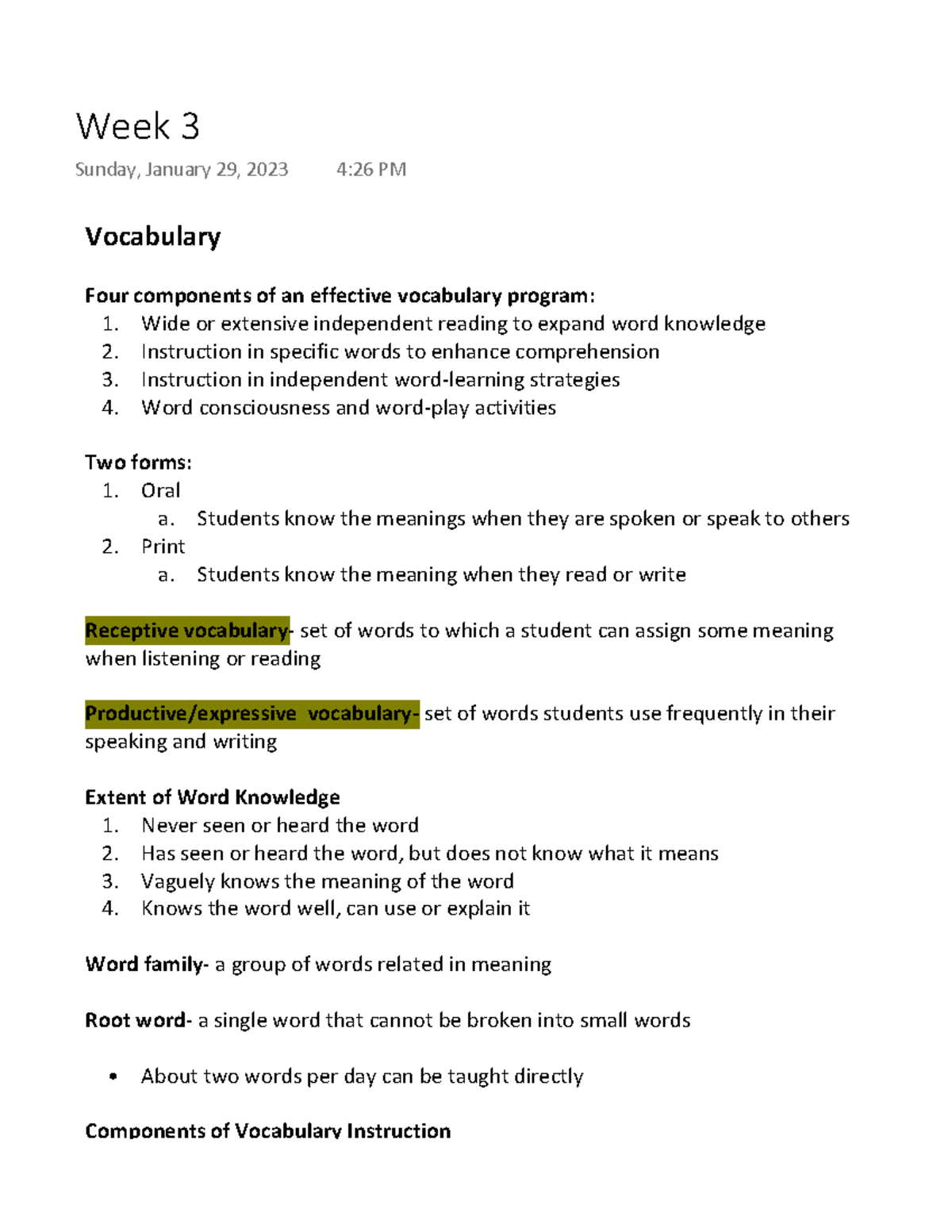 Week 3 - These are class and assigned reading notes from week 3 of the ...