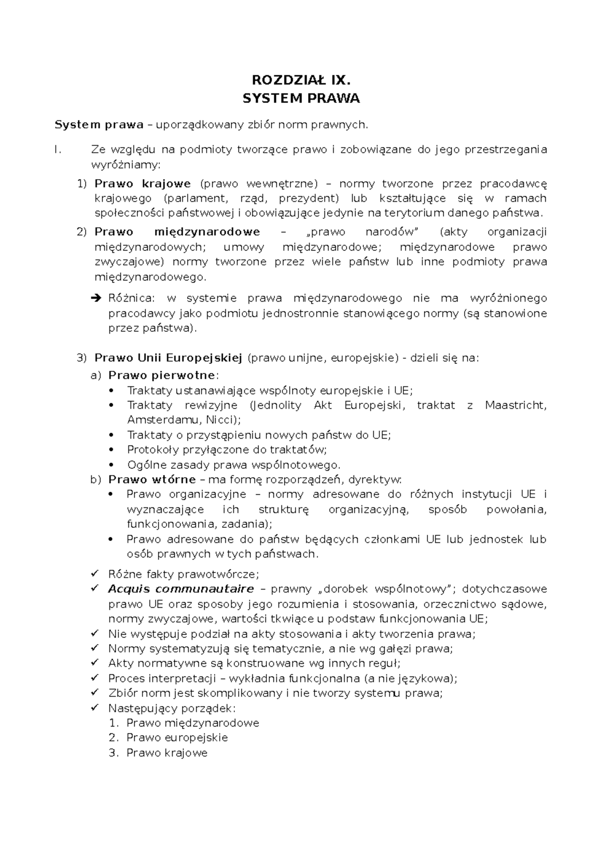 Notatka system prawa - ROZDZIAŁ IX. SYSTEM PRAWA System prawa ...