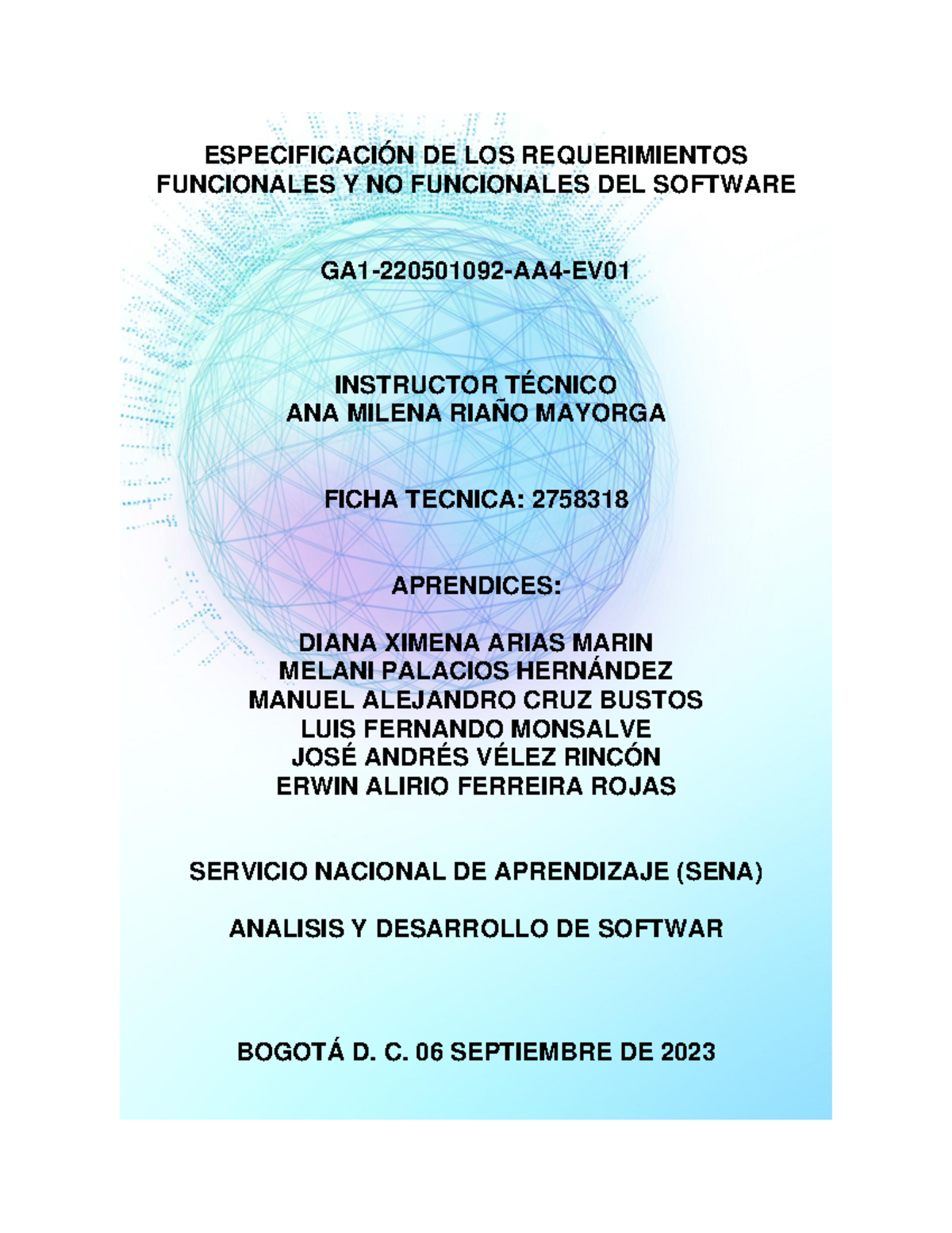 Evidencia GA1-220501092-AA4-EV01 1 - ESPECIFICACIÓN DE LOS ...