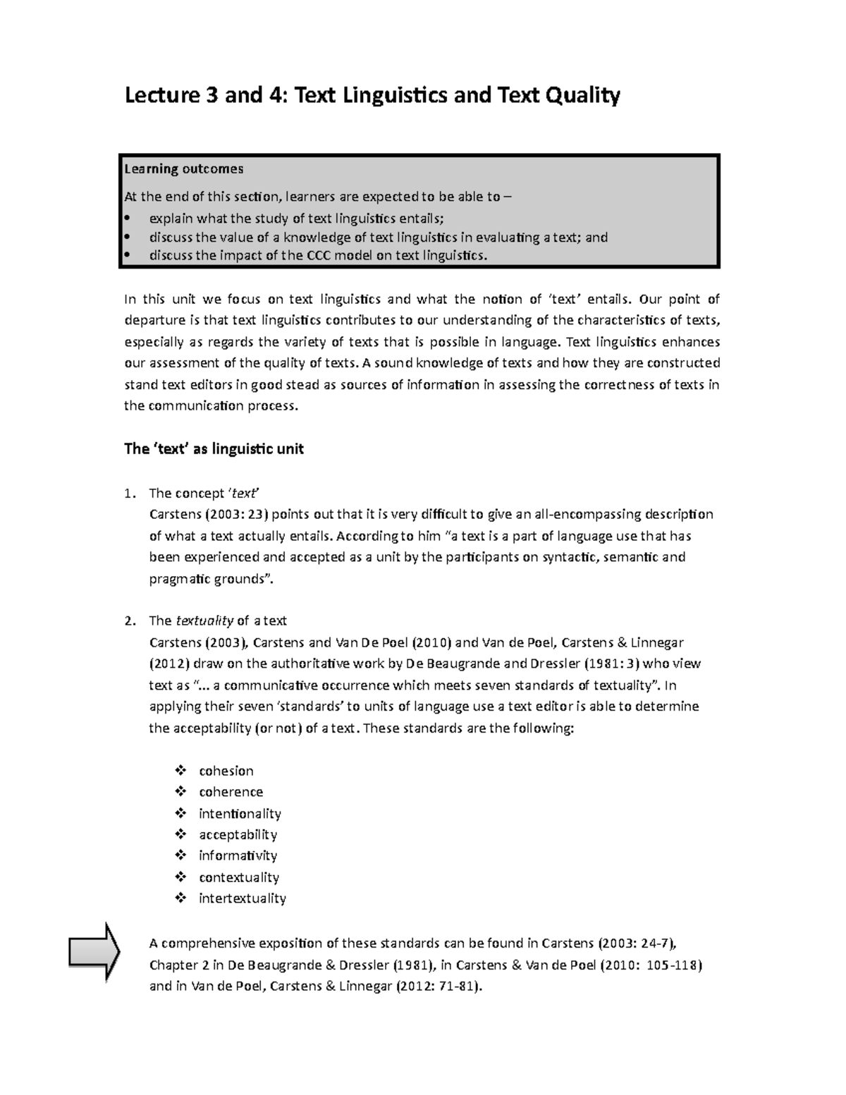 Lecture 3 and 4 Notes Text Linguistics and Text Quality - Lecture 3 and ...