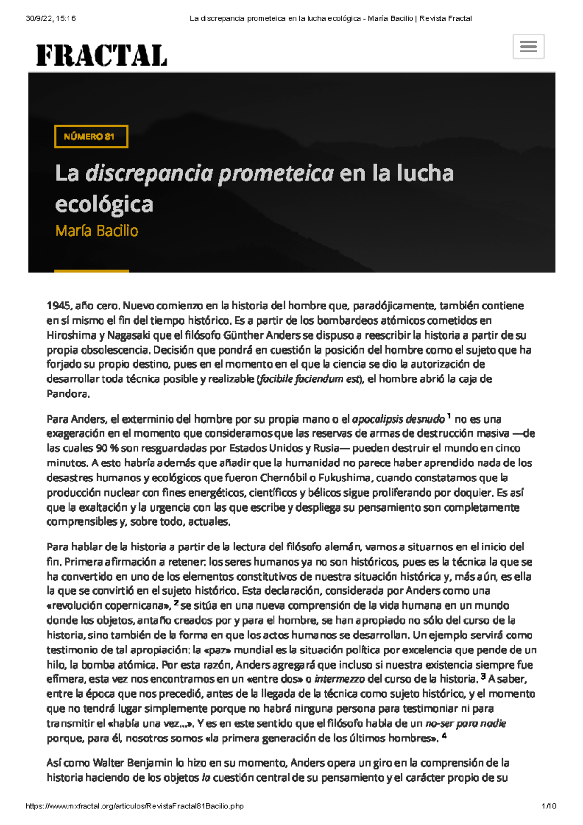 La discrepancia prometeica en la lucha ecológica - María Bacilio ...