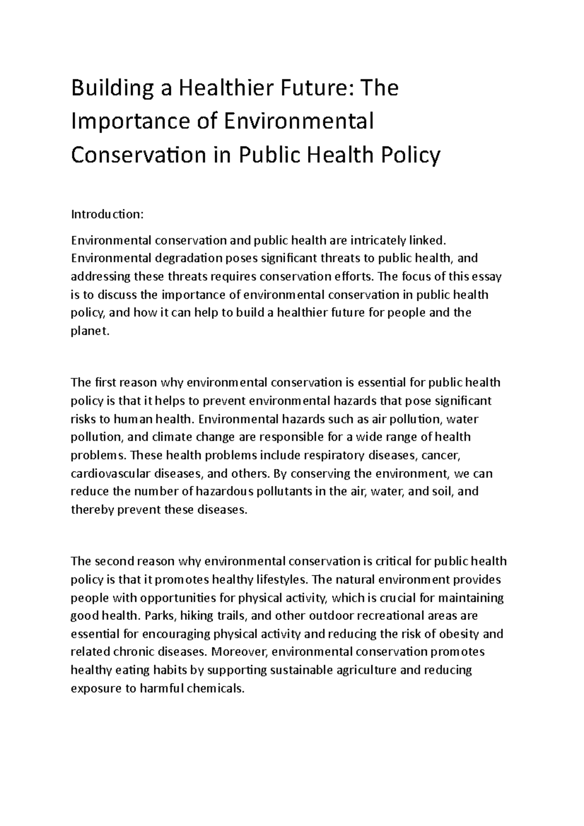 Building a Healthier Future, The Importance of Environmental ...