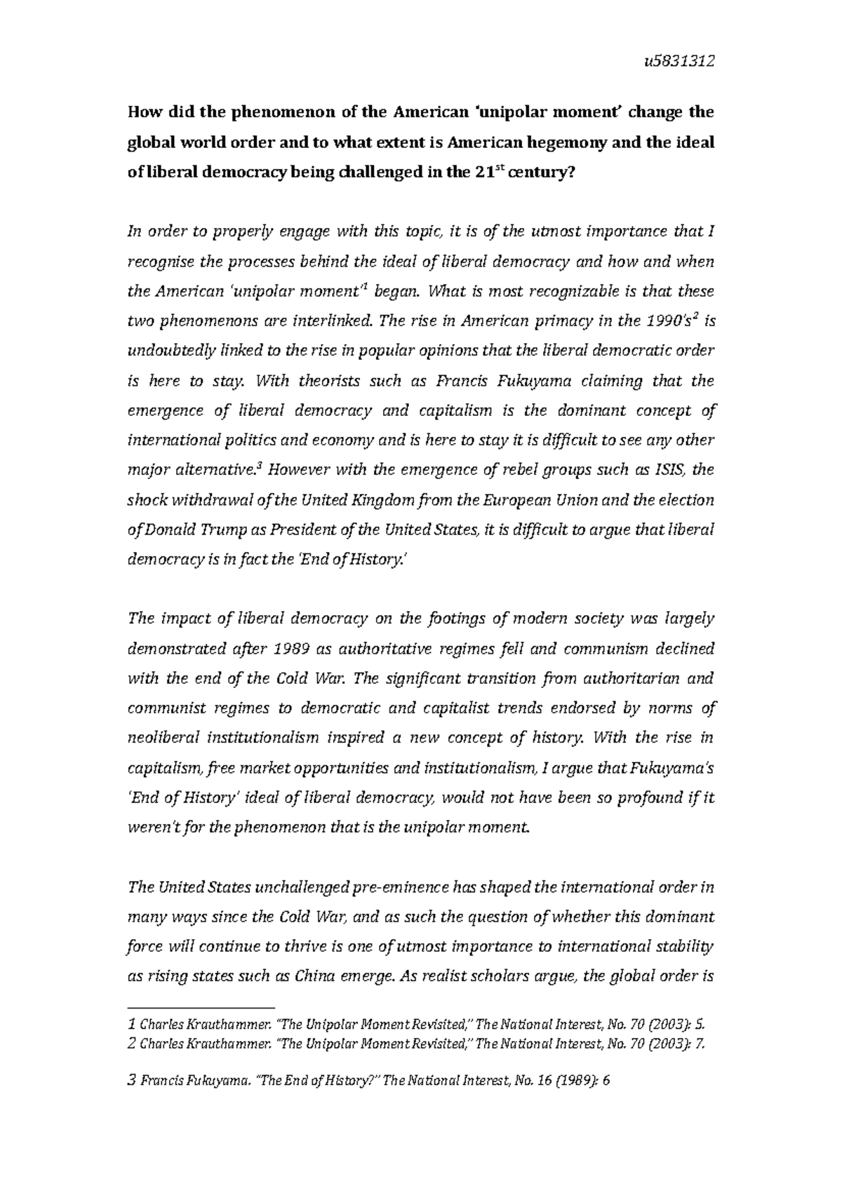 Research Question - u How did the phenomenon of the American ‘unipolar ...