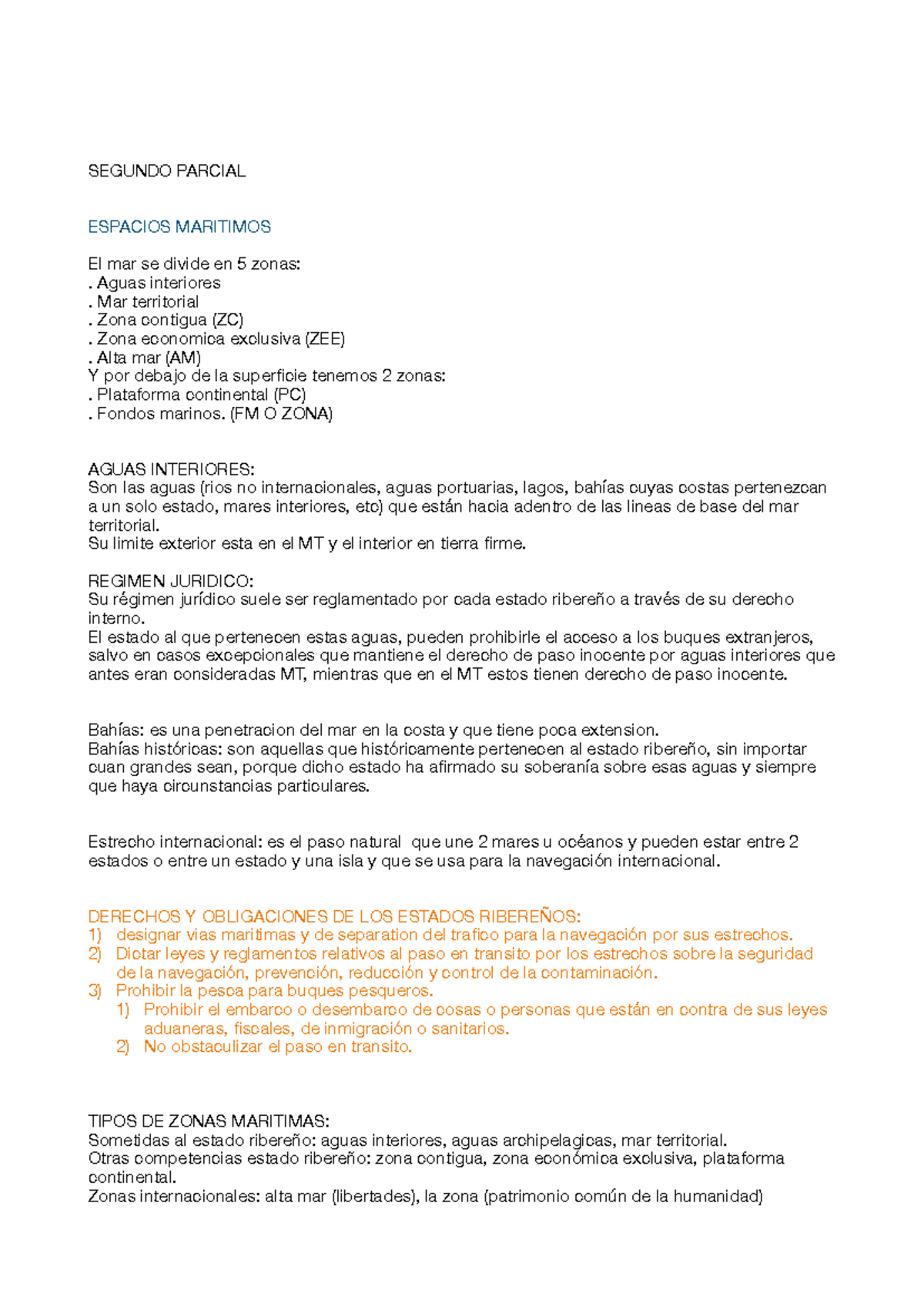 Derecho internacional publico todo - SEGUNDO PARCIAL ESPACIOS MARITIMOS ...