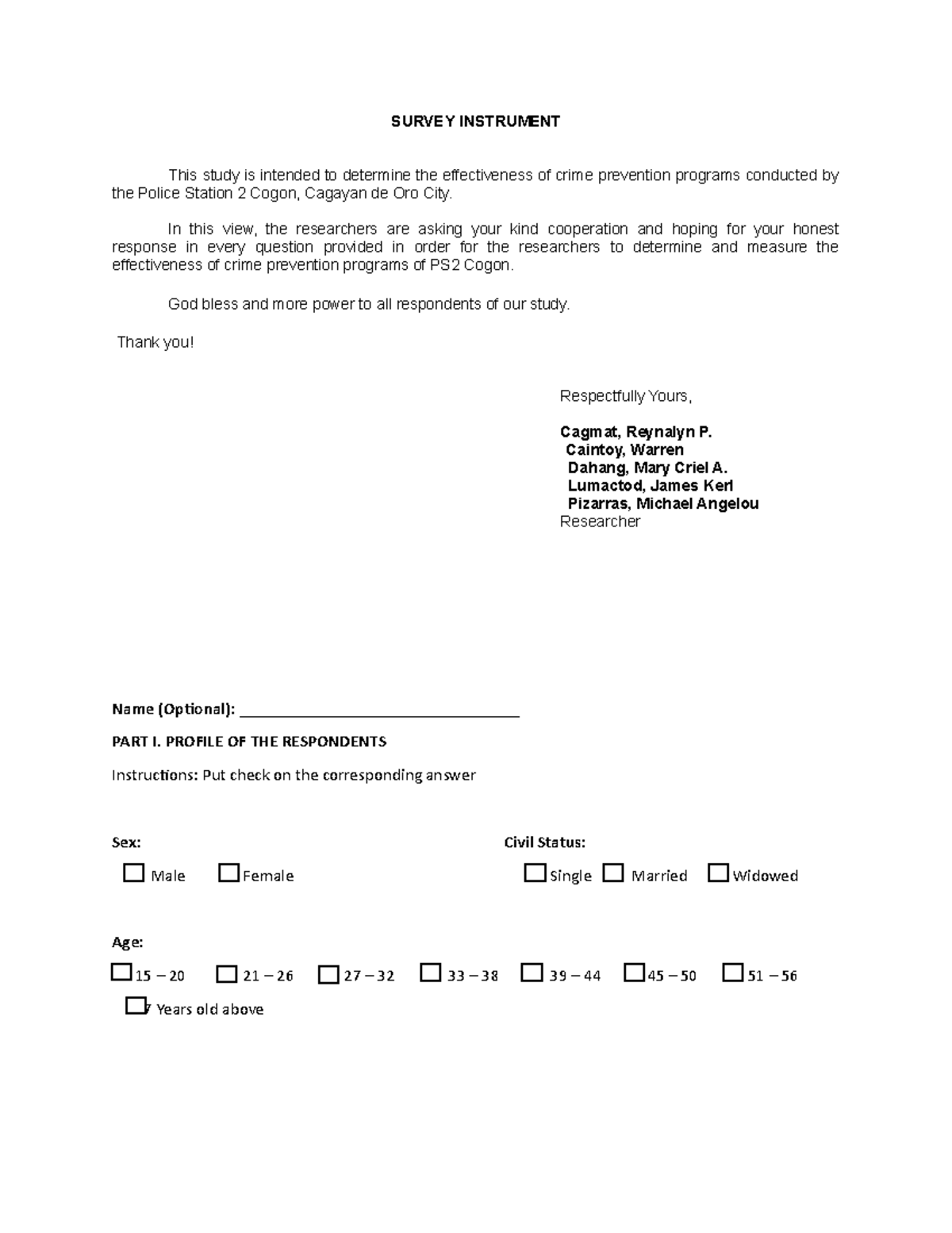 HI - SURVEY LETTER - SURVEY INSTRUMENT This study is intended to ...