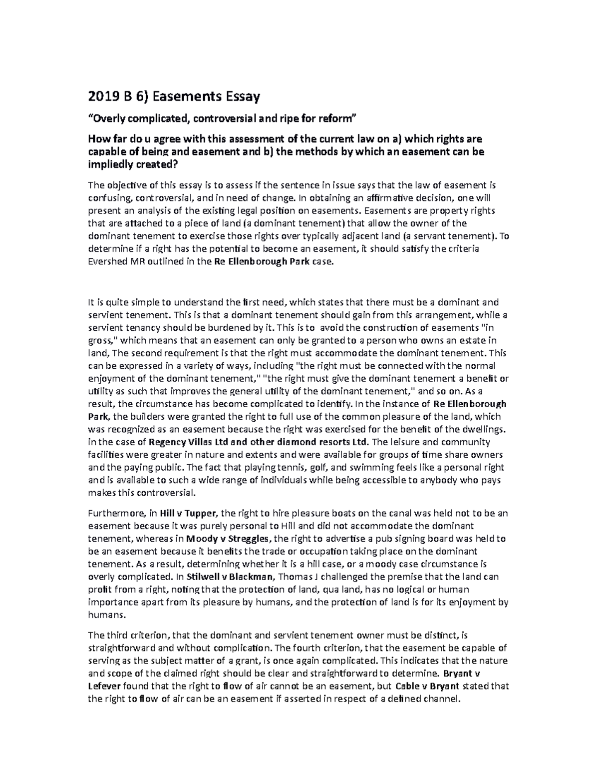 Easements essay - 2019 B 6) Easements Essay “Overly complicated ...