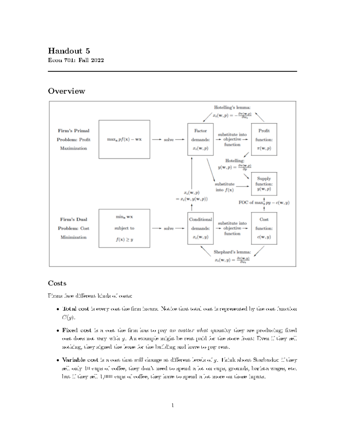 Handout 5 - 123 - Handout 5 Econ 701: Fall 2022 Overview Costs Firms face diûerent kinds of ...