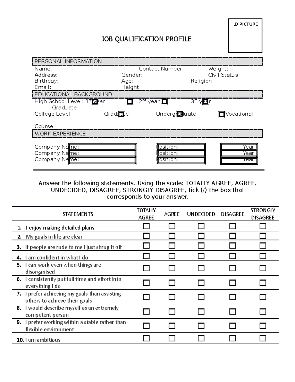 JQP and theory - Industrial Psychology - JOB QUALIFICATION PROFILE ...
