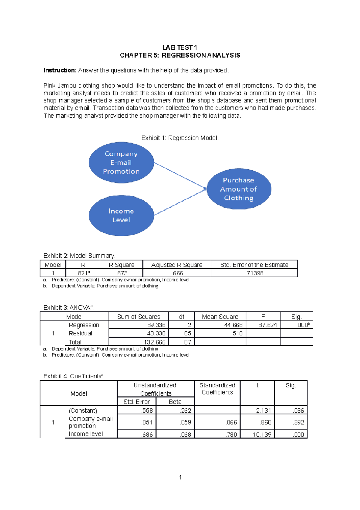 LAB TEST 1 - Notes - LAB TEST 1 CHAPTER 5: REGRESSION ANALYSIS ...
