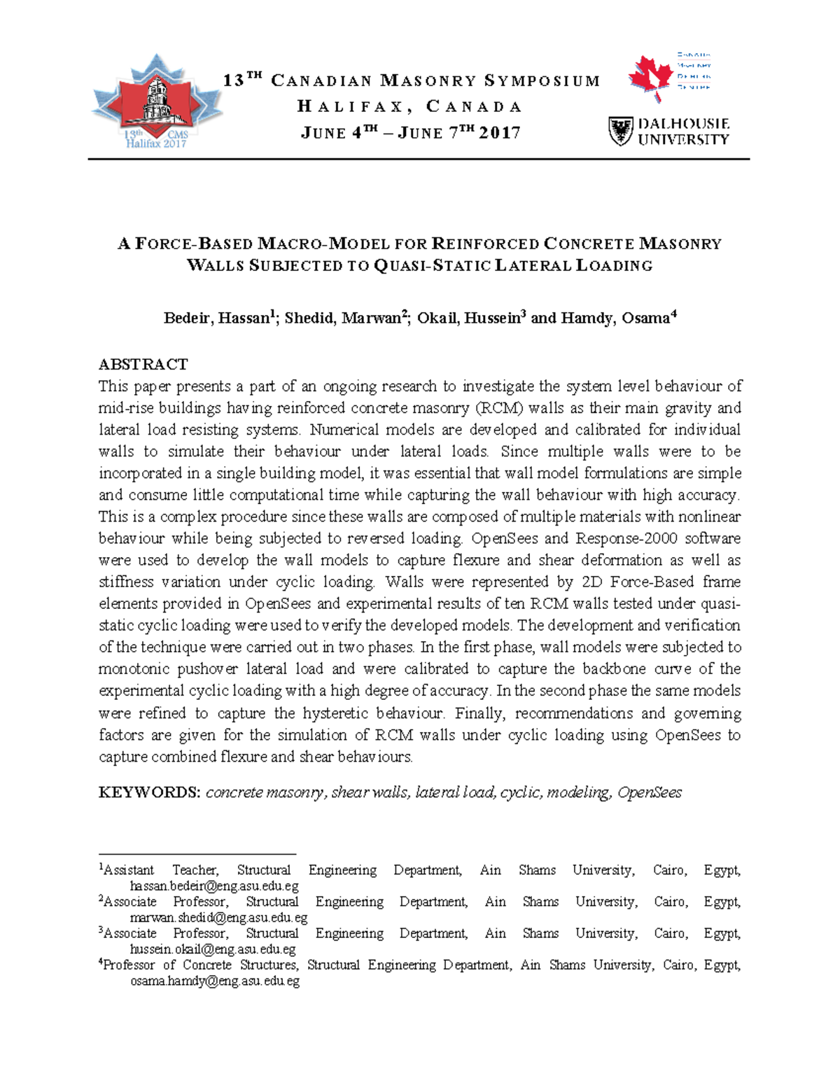 A Force- Based Macro- Model FOR Reinforced Concrete Masonry Walls ...