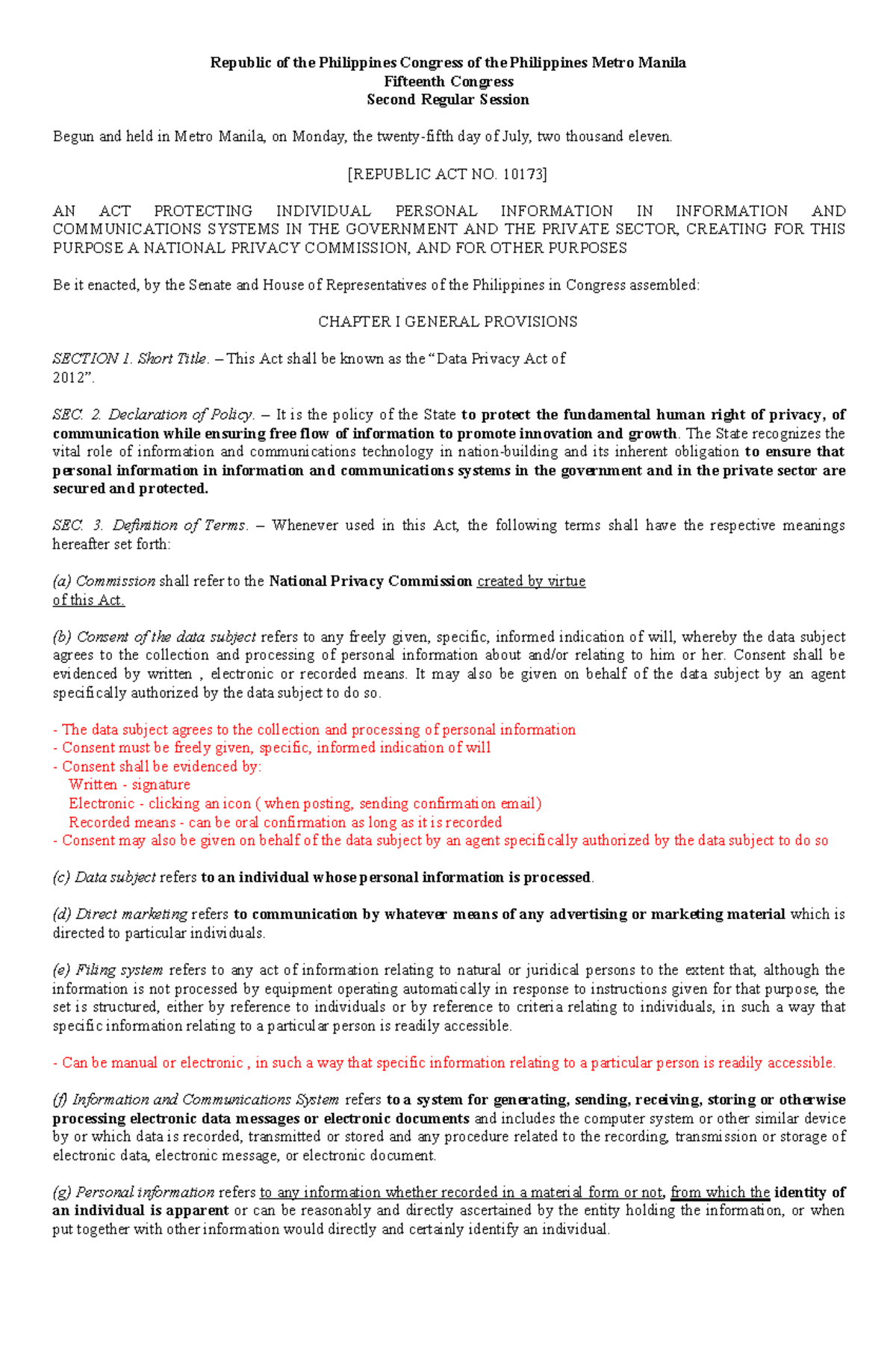 Republic ACT 10173 DPA - lecture - Republic of the Philippines Congress ...